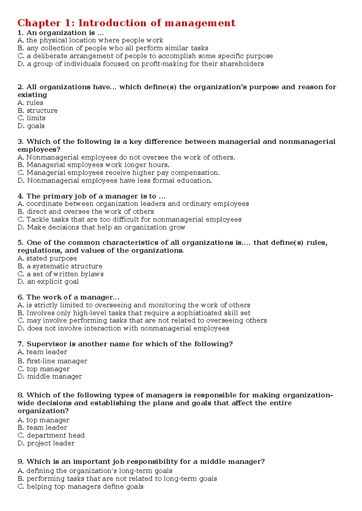 Chapter 1: Introduction to Management Concepts (Course Code: chap1 ...