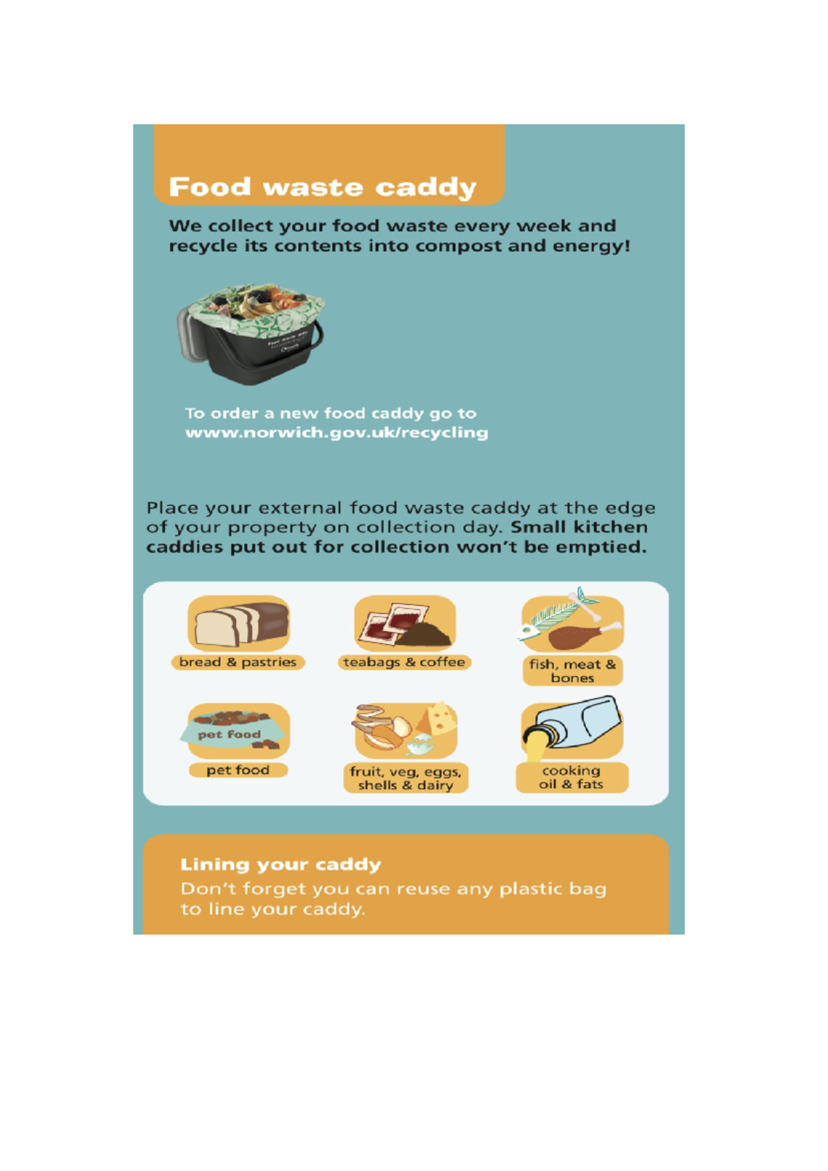 Bin Poster - Food waste caddy We collect your food waste every week and ...