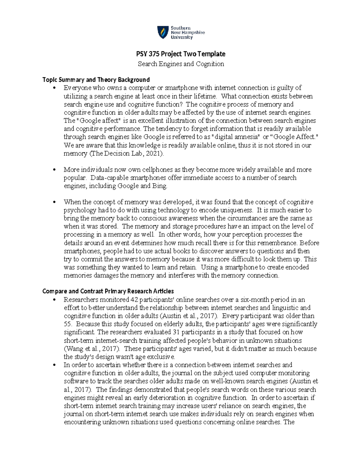 PSY 375 Project Two: Search Engines and Cognitive Function in Older ...