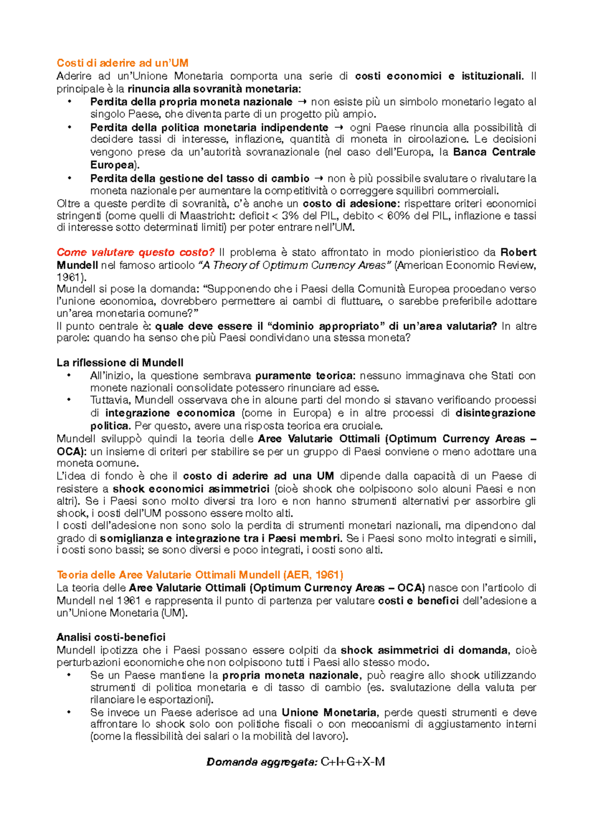 Lezione 2: Costi e Benefici dell'Adesione a un'Unione Monetaria (UM ...