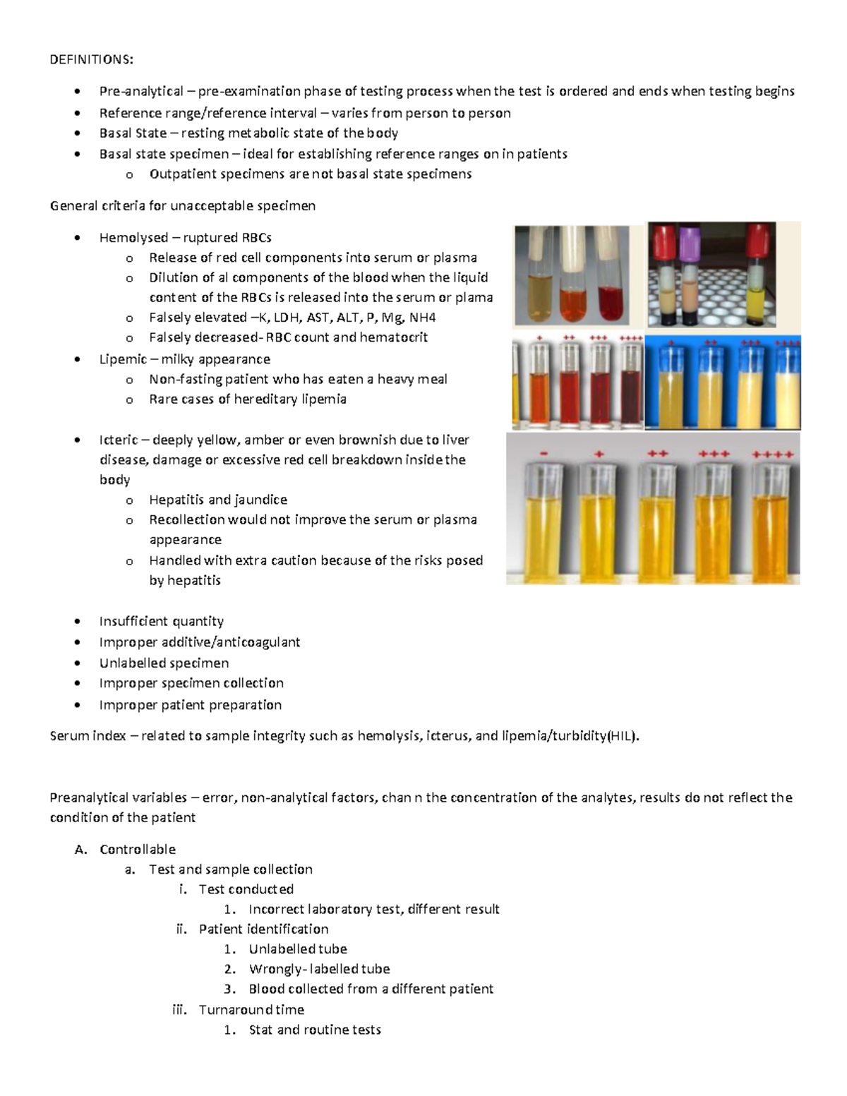 Pre-analytical factors that affect specimen collection - Warning: TT ...