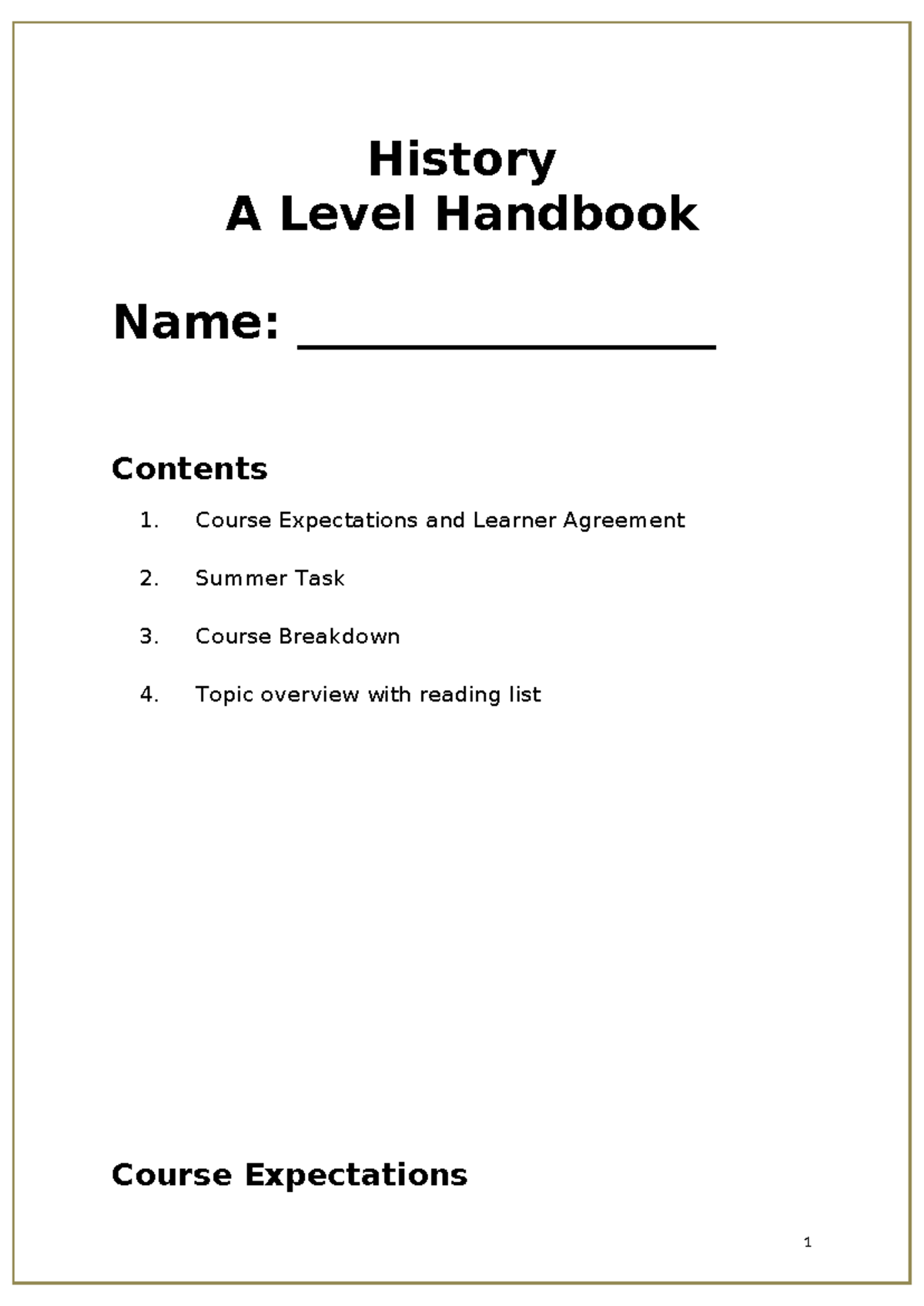 History A Level Handbook: Course Expectations & Breakdown - Studocu