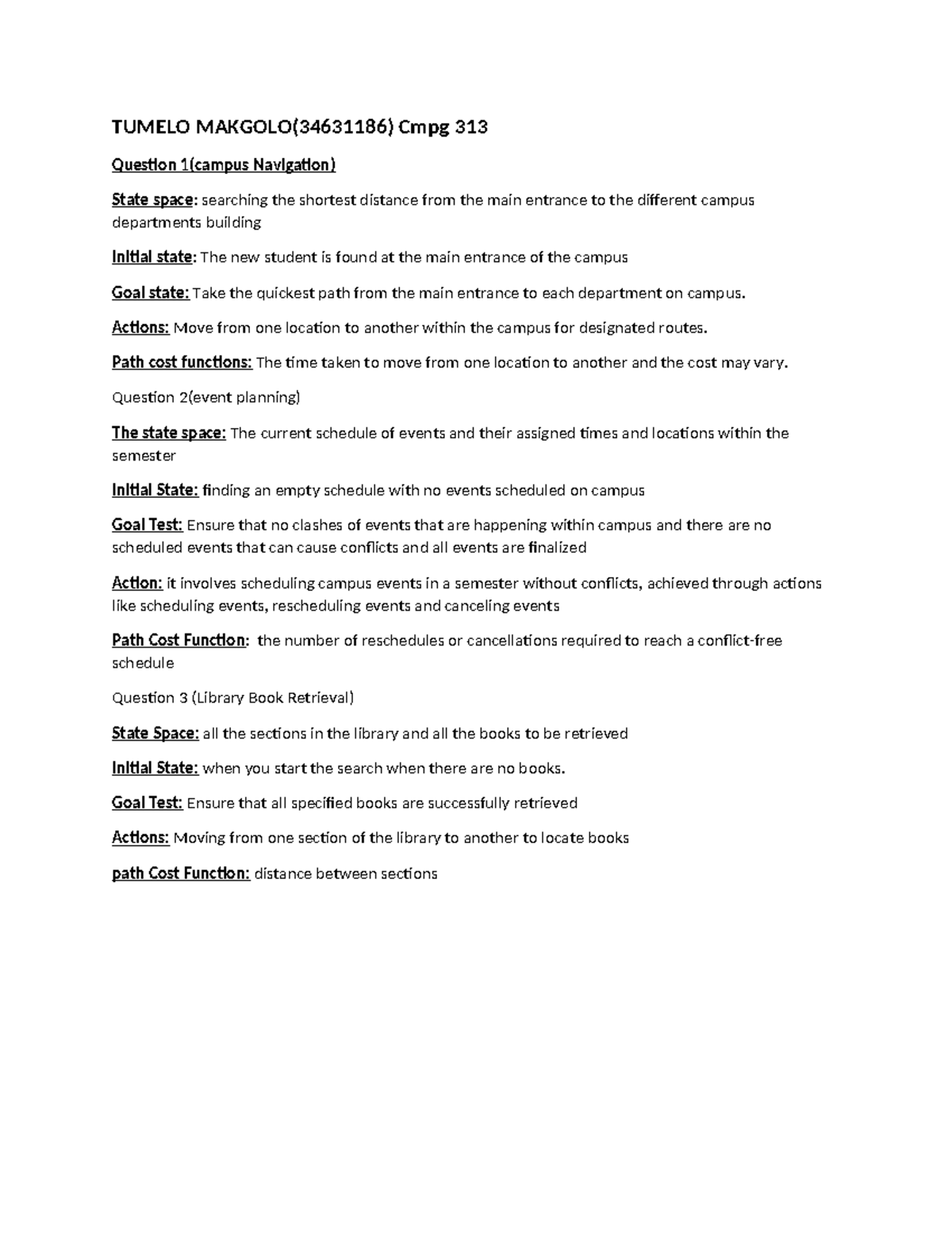CMPG313 Theory Assignment 2 - TUMELO MAKGOLO(34631186) Cmpg 313 Question 1(campus Navigation ...