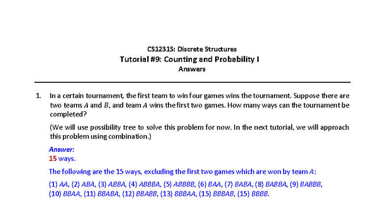 CS1231S: Discrete Structures Tutorial 9 Answers on Counting ...