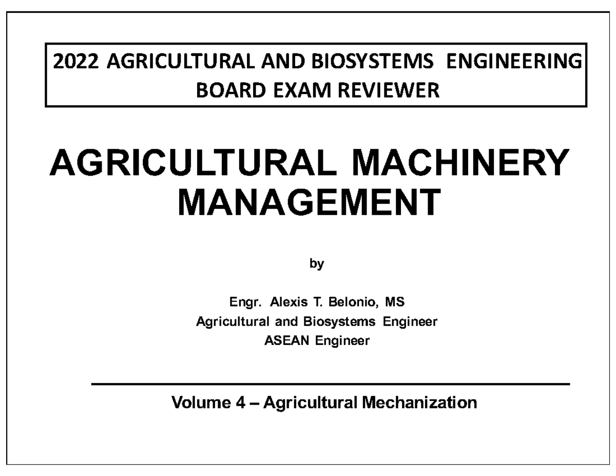 2022 Ag Mech - Chapter 3: Agricultural Machinery Management Review ...