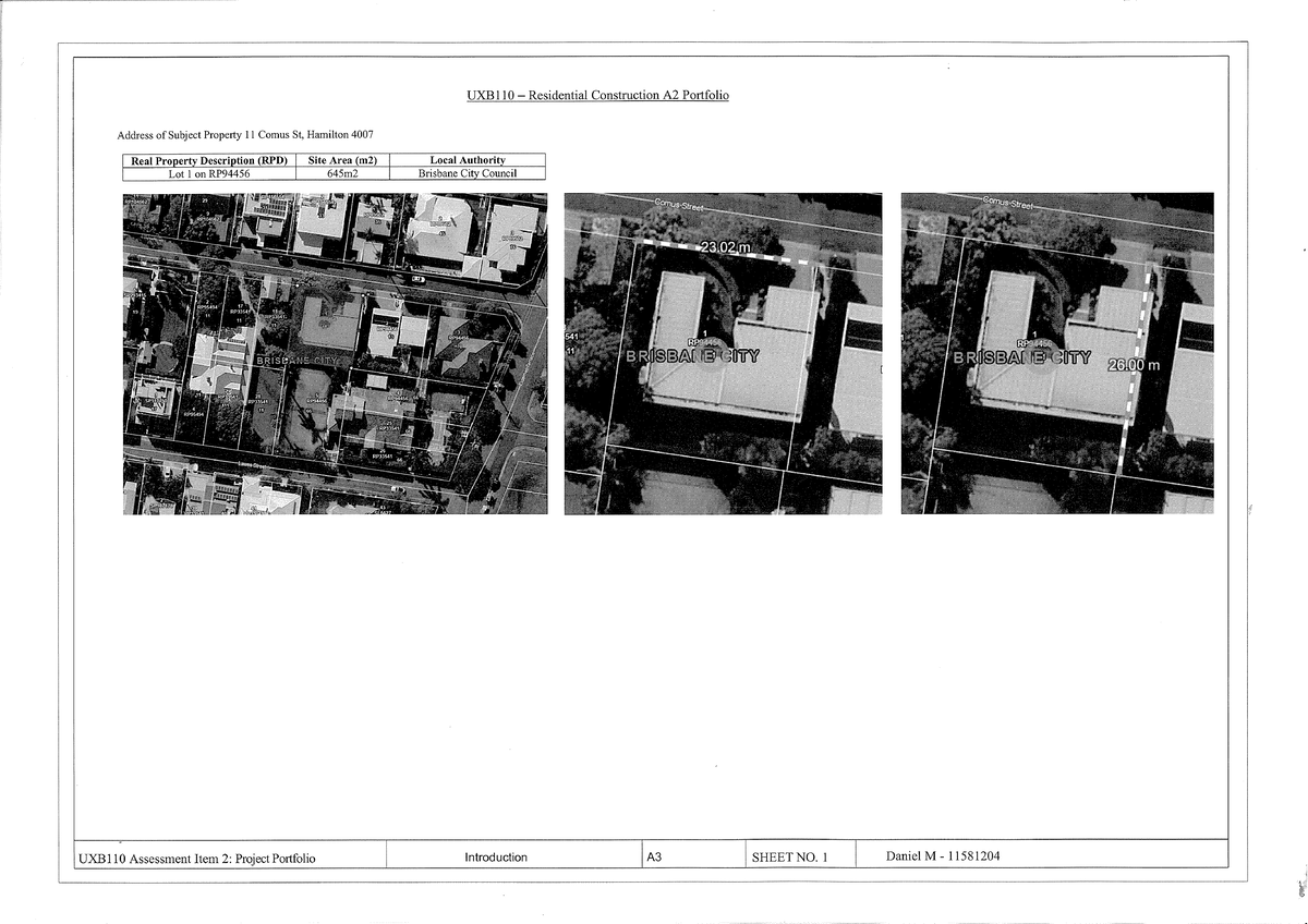 UXB110 A2 Portfolio Drawings for Residential Construction Project - Studocu