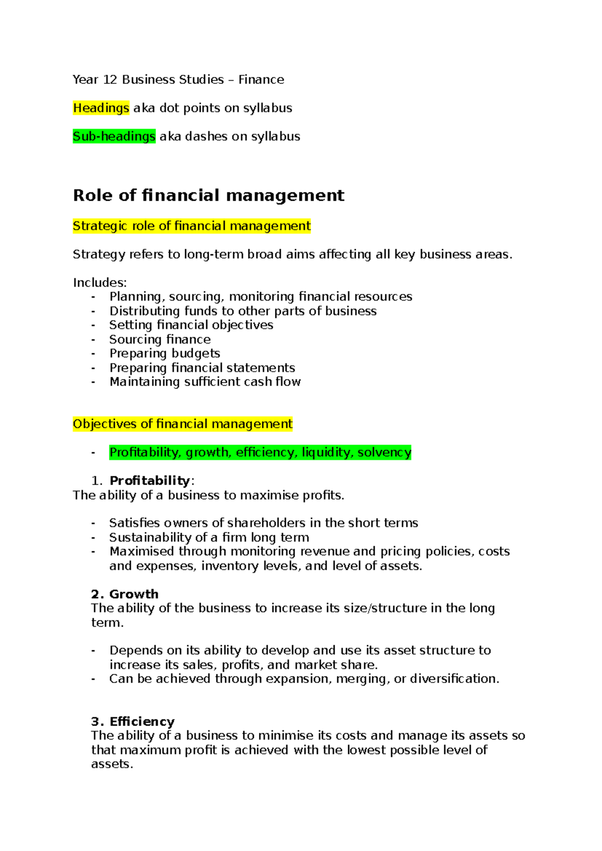 Year 12 Business Studies Finance Notes: Key Concepts & Strategies - Studocu