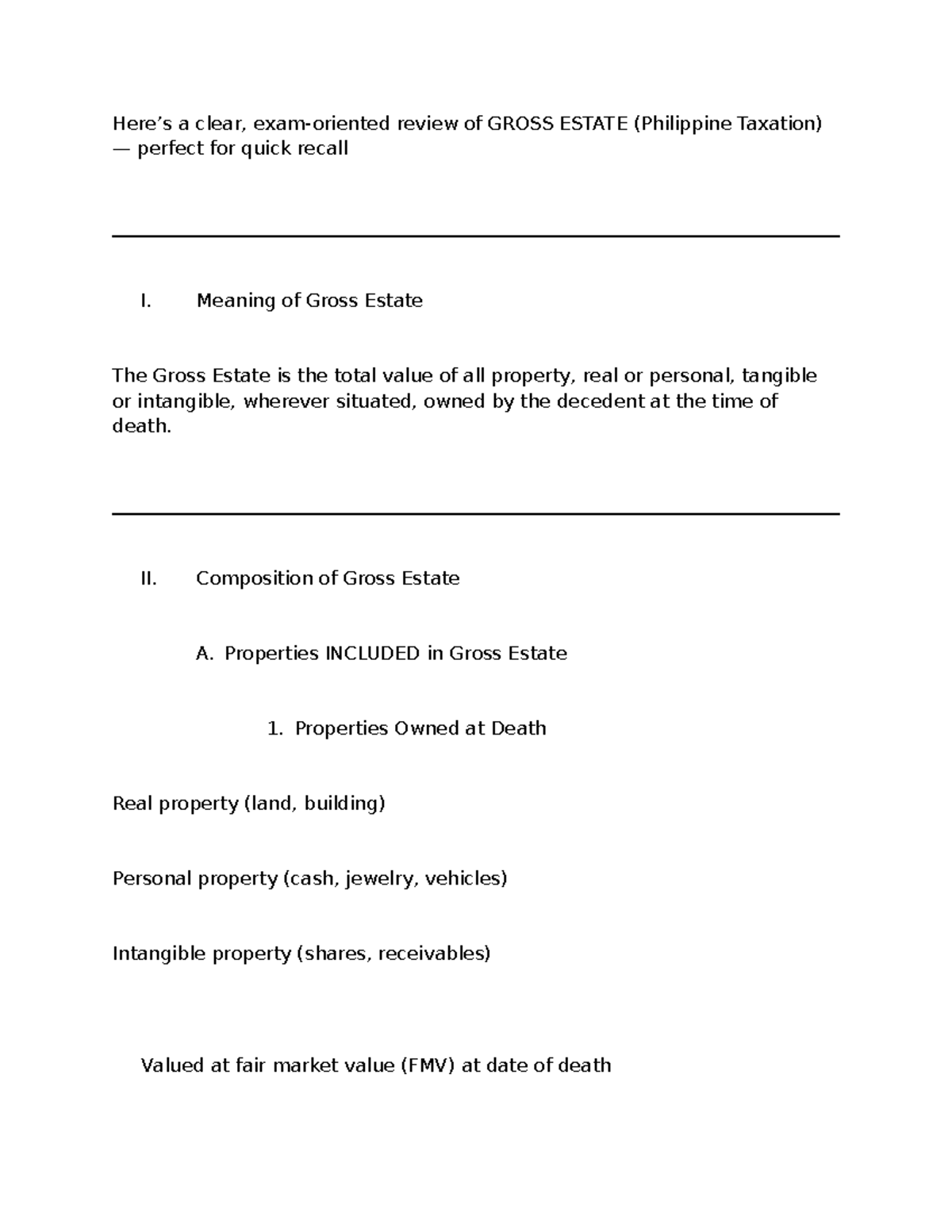 Gross Estate Review Notes (Philippine Taxation) - Studocu