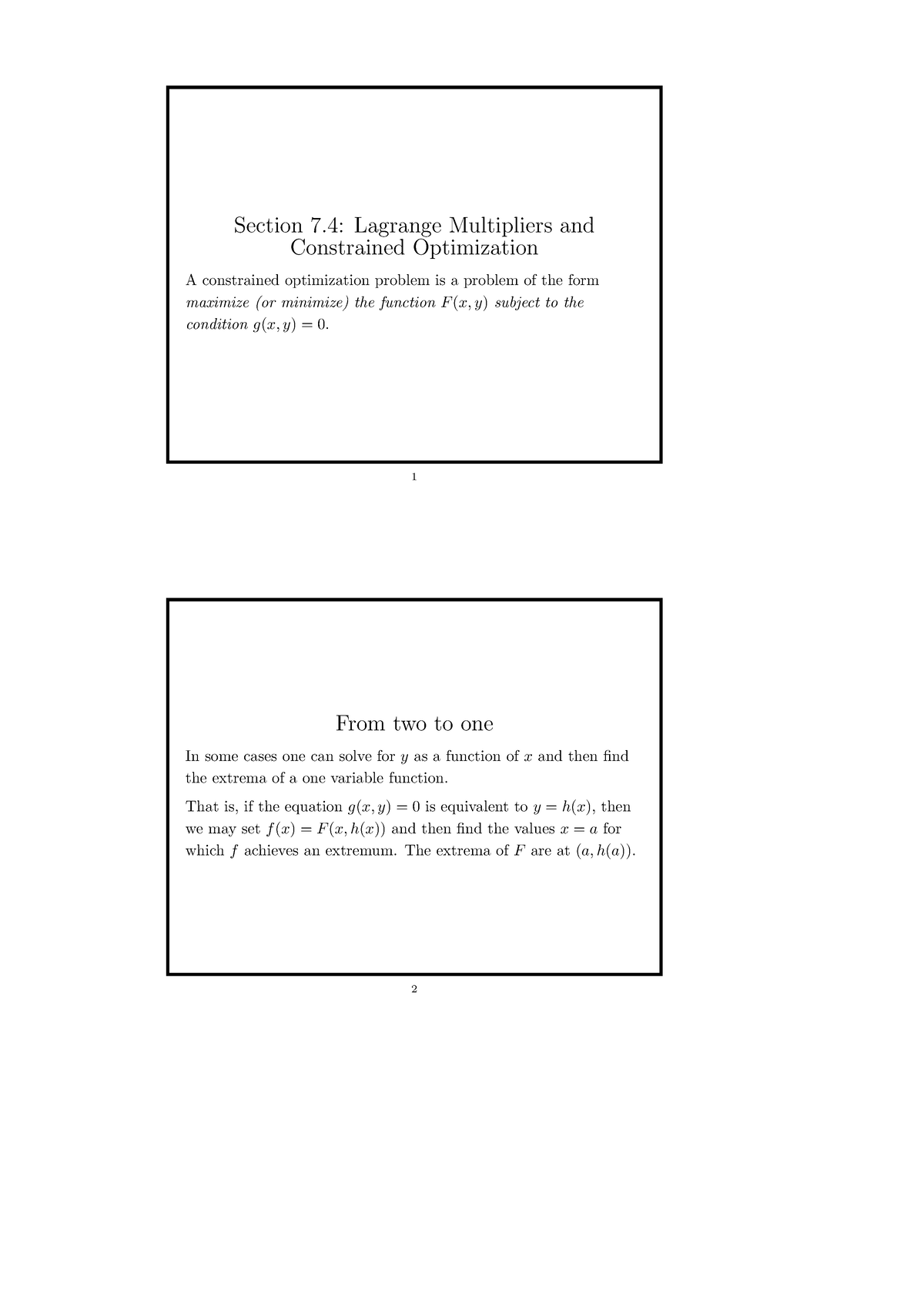 Lagrange Multiplier And Constrained Optimization 1 From Two To One In Some Cases One Can Solve