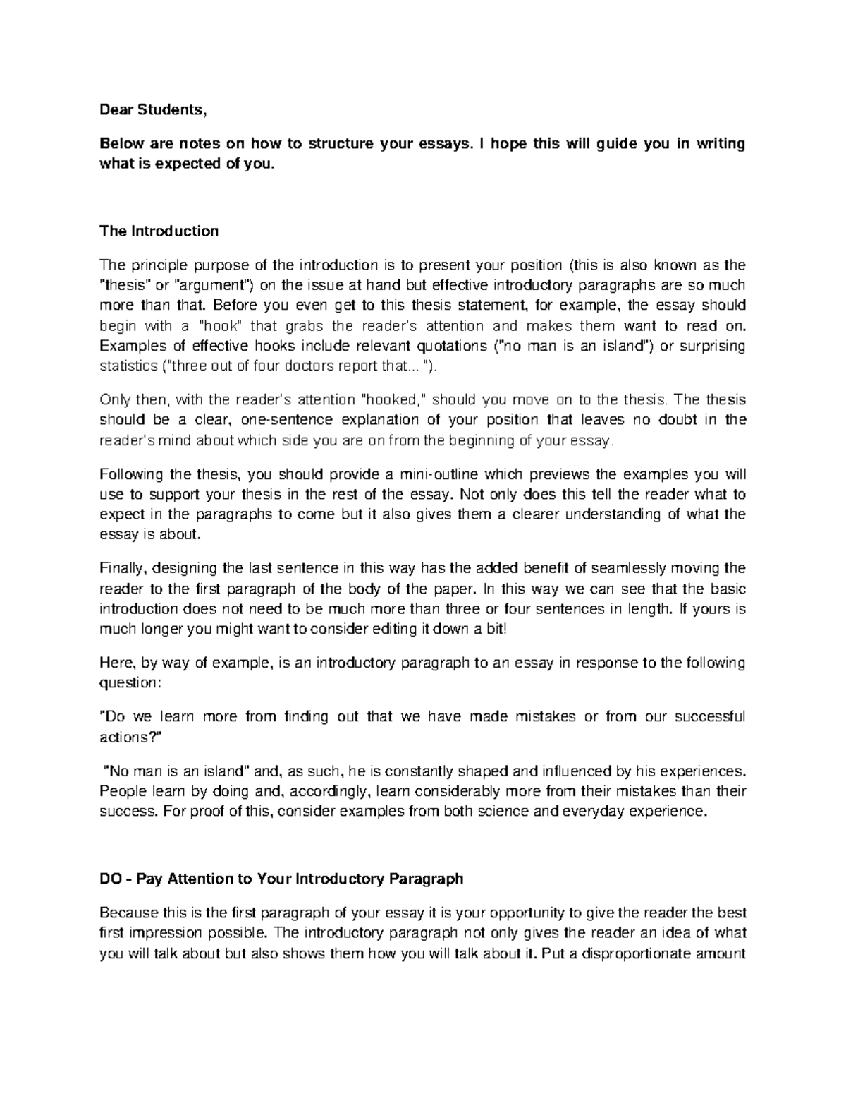 Writing Essays: Guidelines for Structure and Content - Studocu