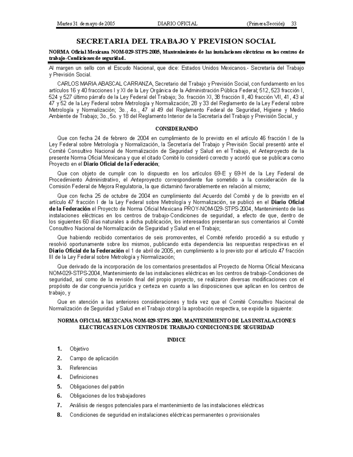 Norma Oficial Mexicana NOM-029-STPS-2005: Mantenimiento de ...