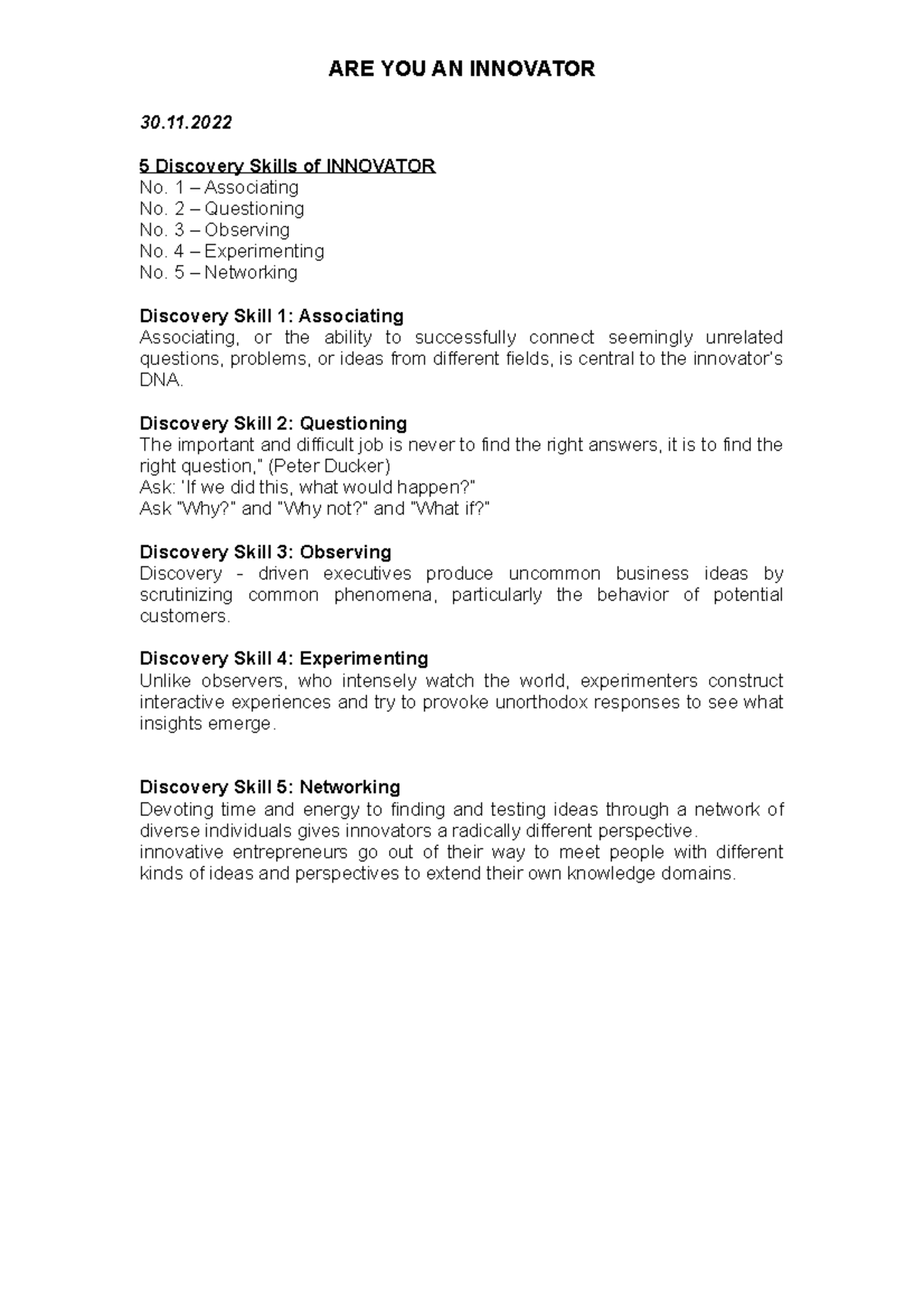 ASM 657 - Chapter 1.6 - Skills of an Innovator - Studocu