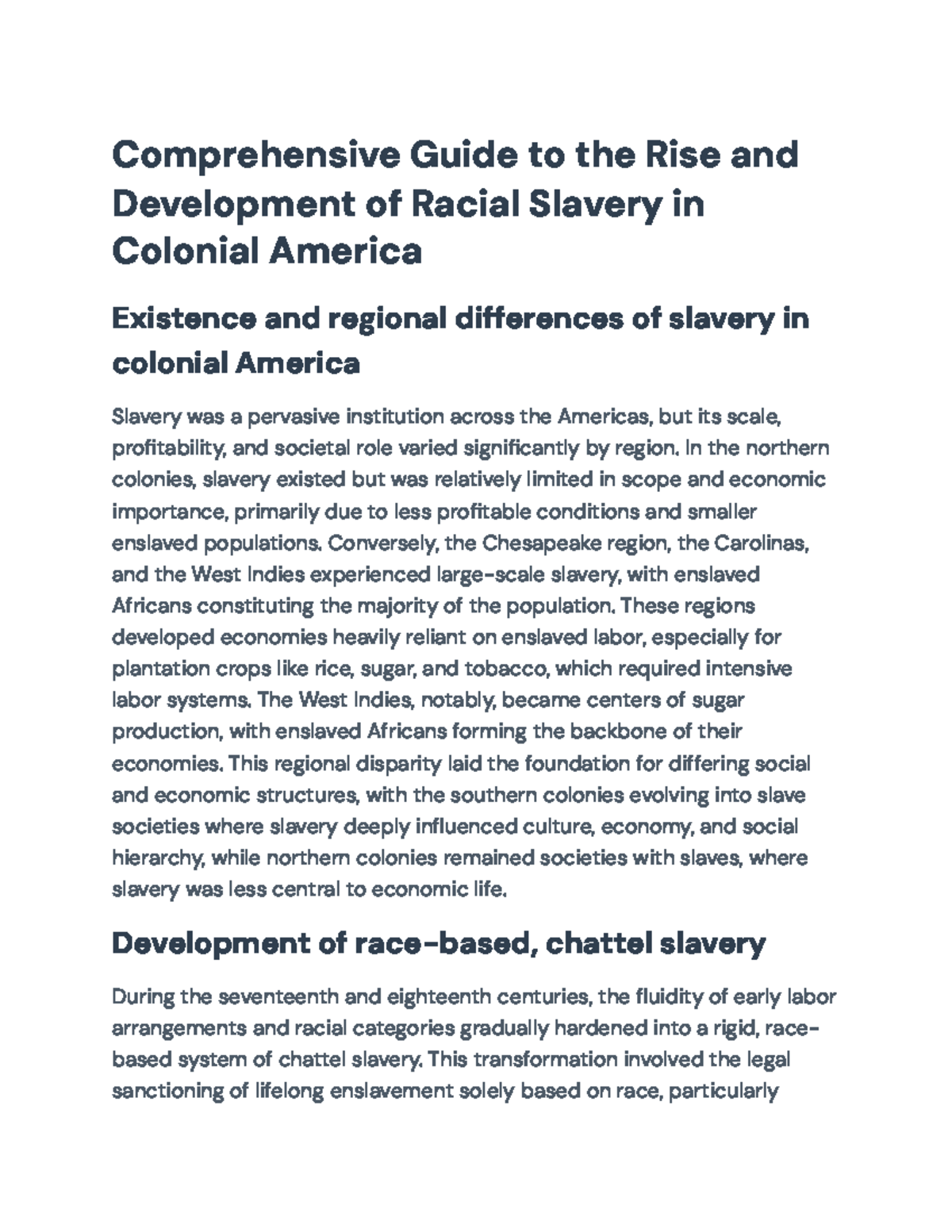 Racial Slavery in Colonial America: A Comprehensive Overview - Studocu