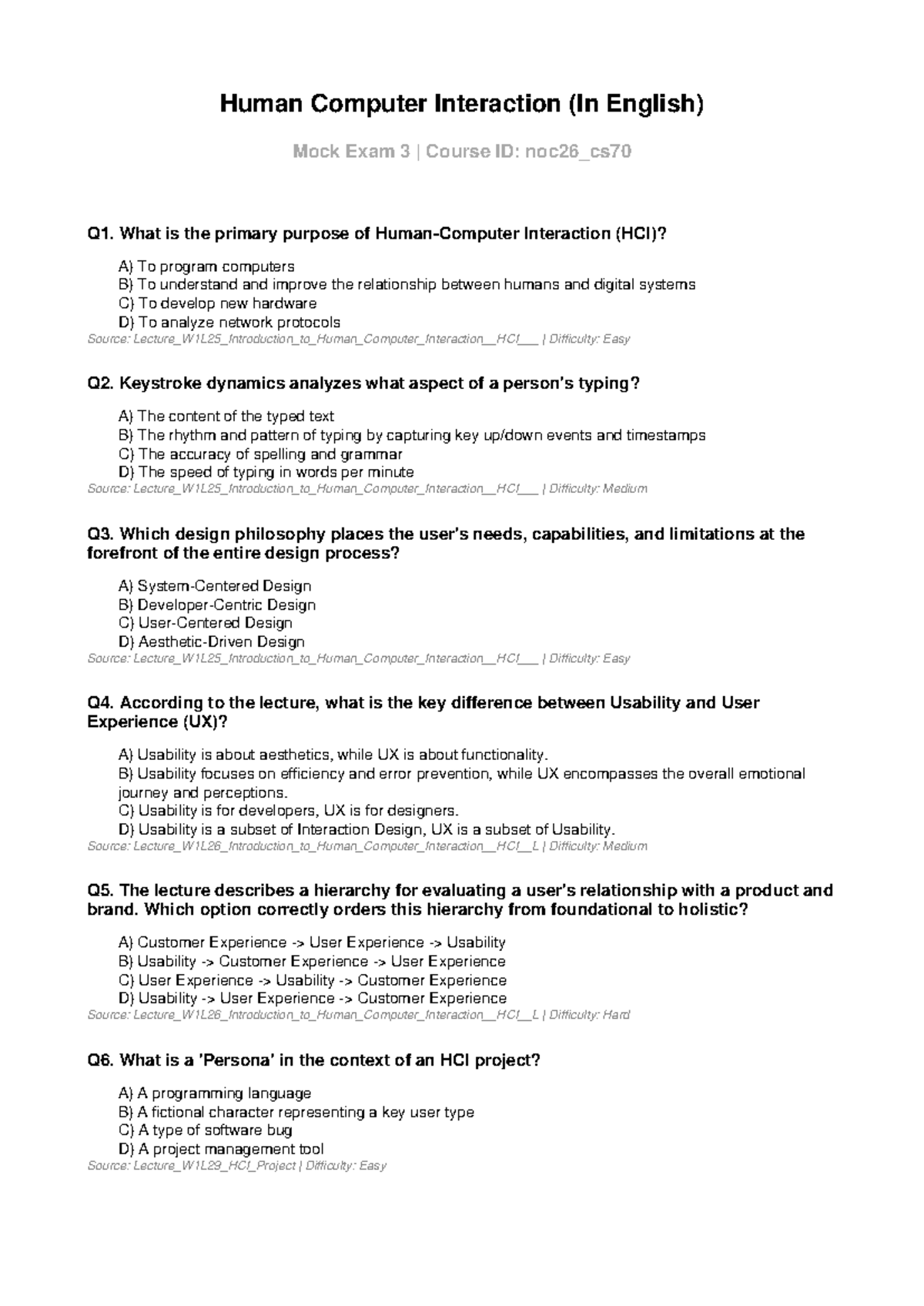 Mock Exam 3 - HCI (Course ID: noc26_cs70) - Studocu