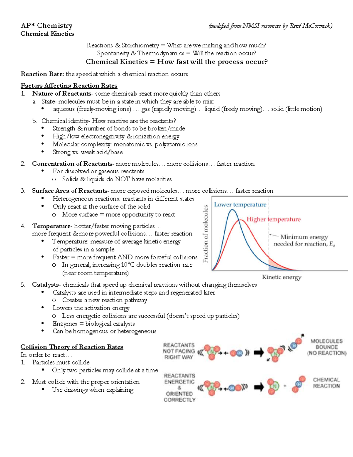 Chemistry 0009 Video Lecture Notes: Understanding Kinetics and Reaction ...