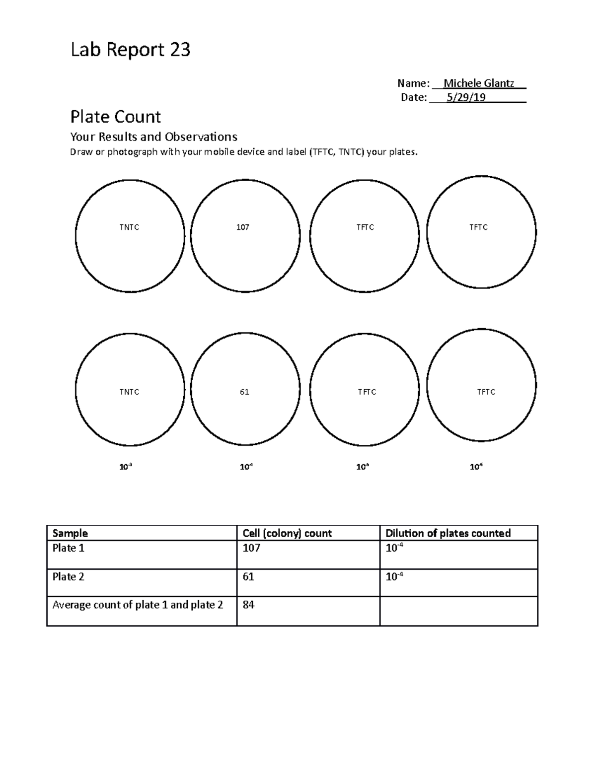 Lab Exercise 23: Analysis of Plate Count & Safety Testing Results - Studocu