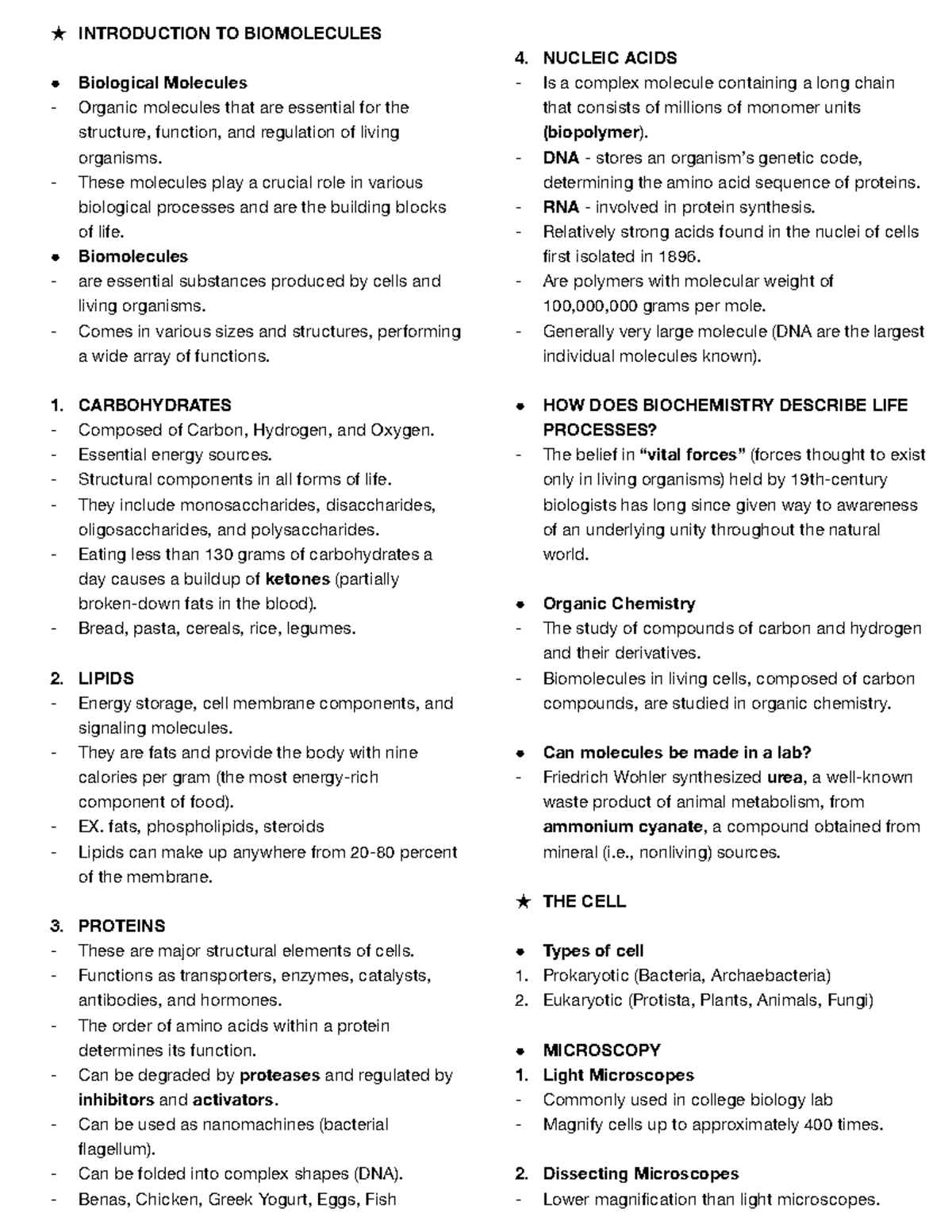 Biomolecular Review Notes: Key Concepts & Structures in Biology - Studocu