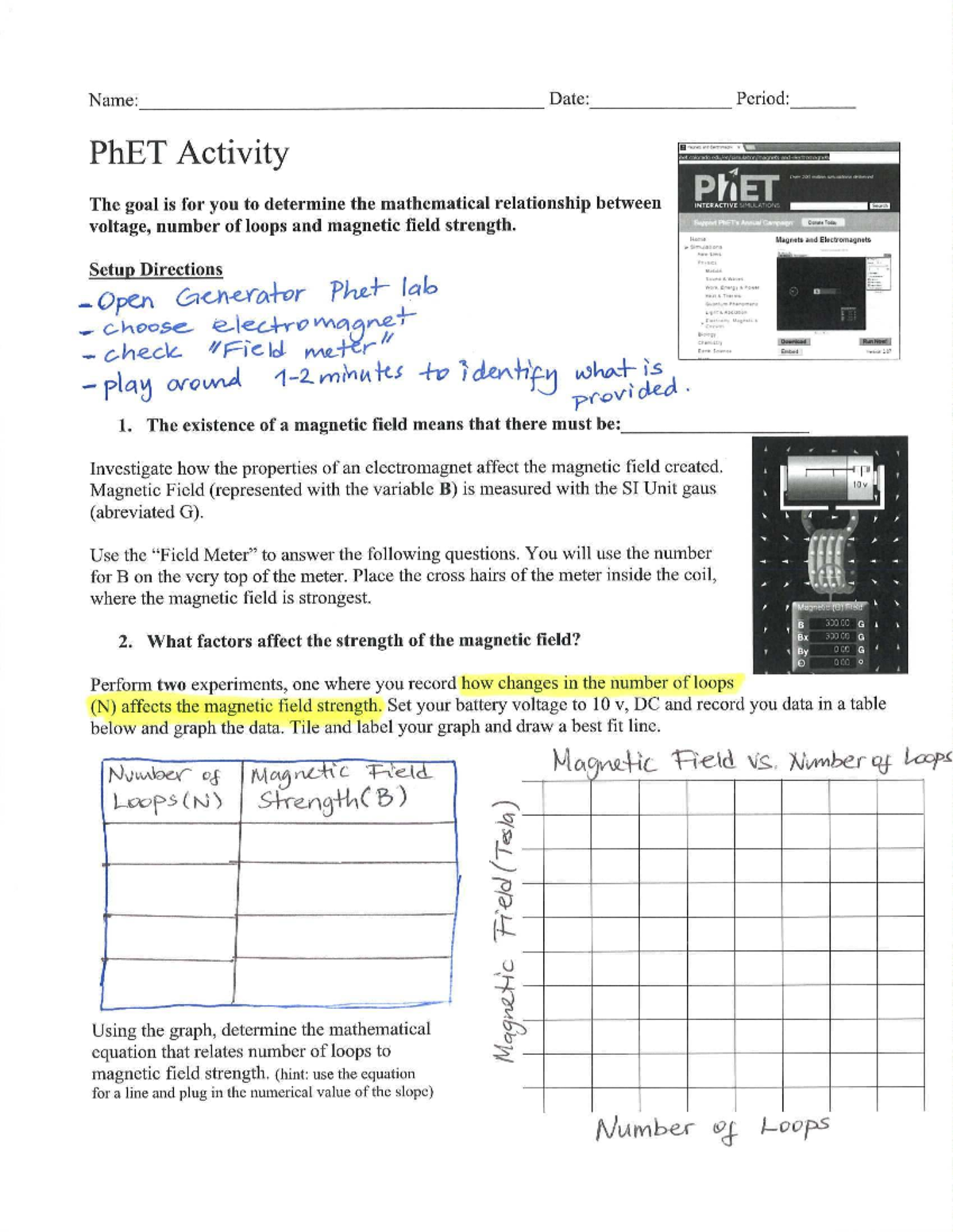 Explore the factors magnetic field strength depends on - Name: Date ...