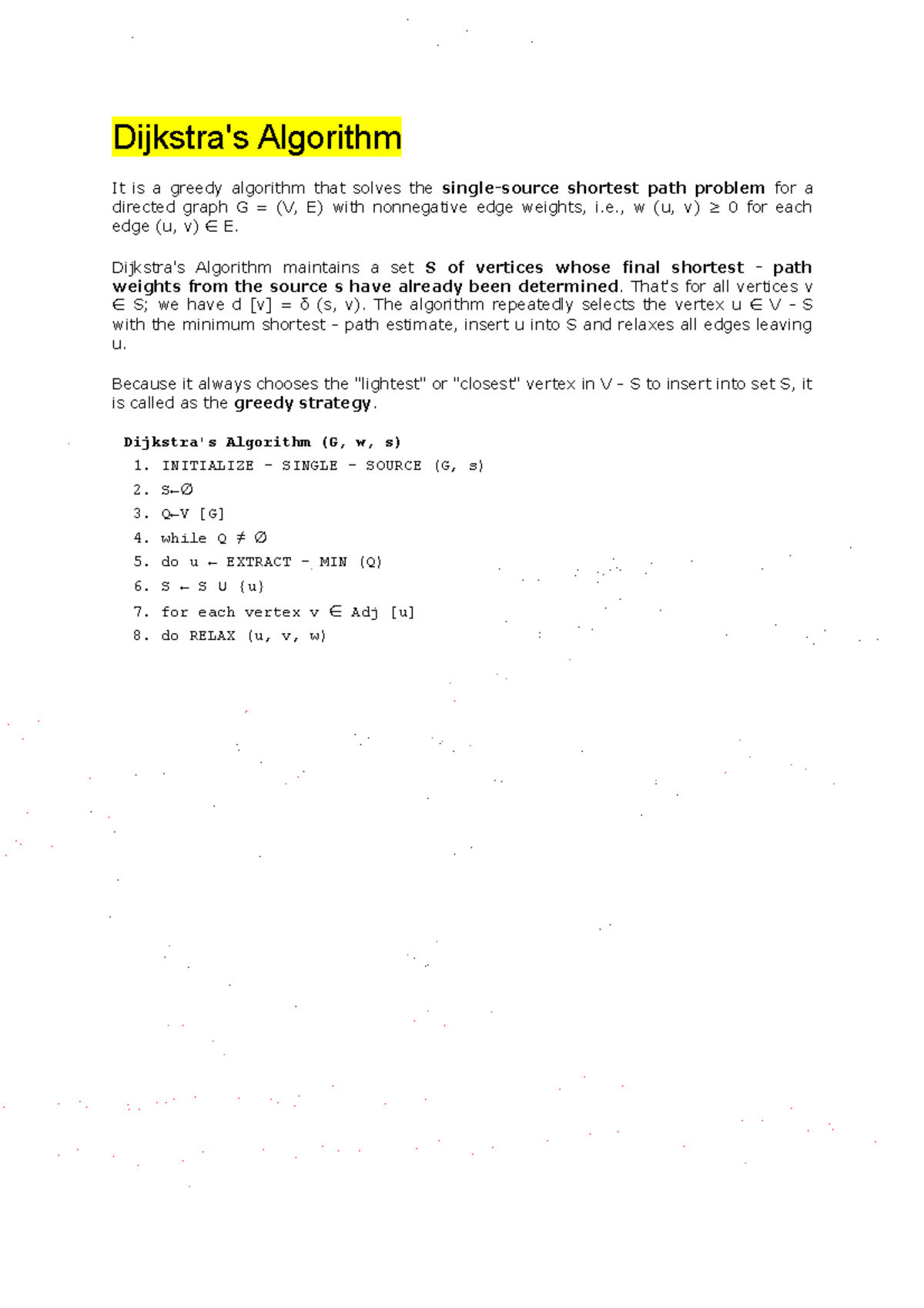 7.3- Dijkstra Algorithm - Dijkstra's Algorithm It is a greedy algorithm ...