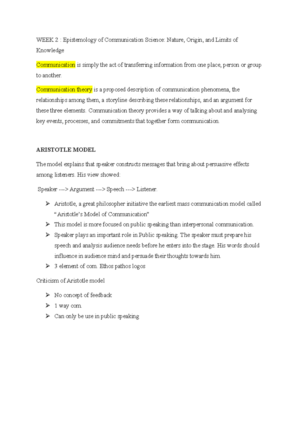 WEEK 2: Epistemology of Communication Science - Key Models & Theories - Studocu