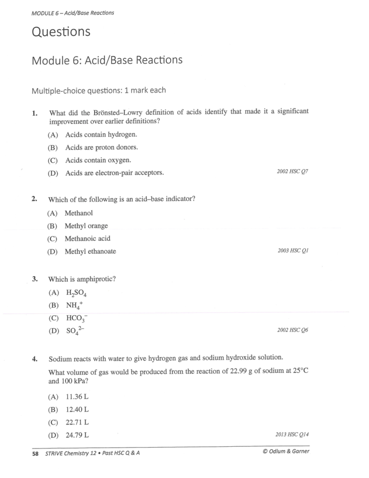 STRIVE Chemistry 12 Module 6: Reactions Past HSC Questions and Notes ...