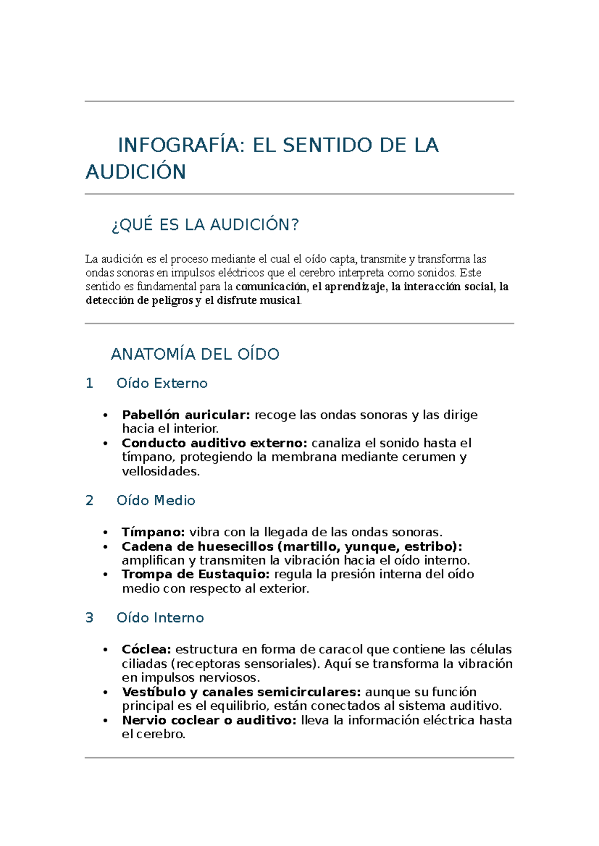 INFOGRAFÍA: EL SENTIDO DE LA AUDICIÓN Y SU IMPORTANCIA - Studocu