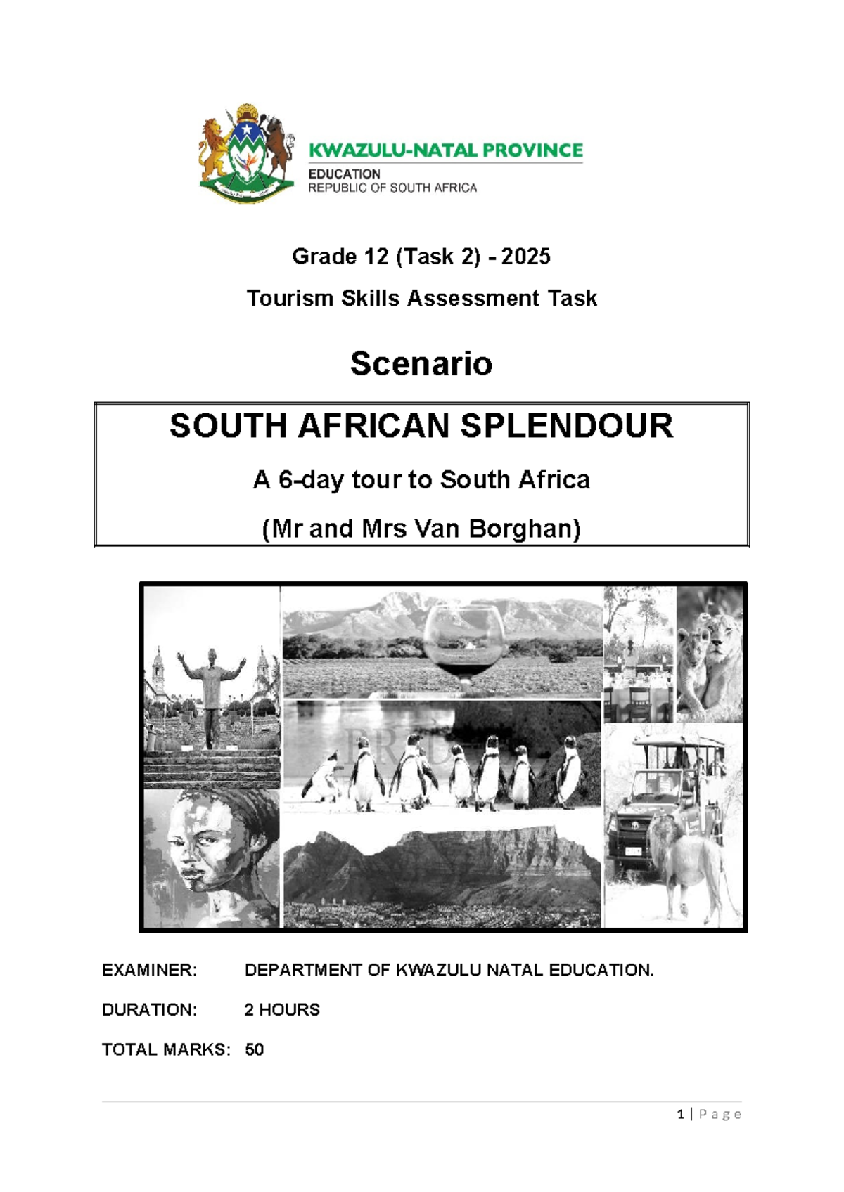 Grade 12 Tourism Skills Assessment Task 2025: South African Splendour ...