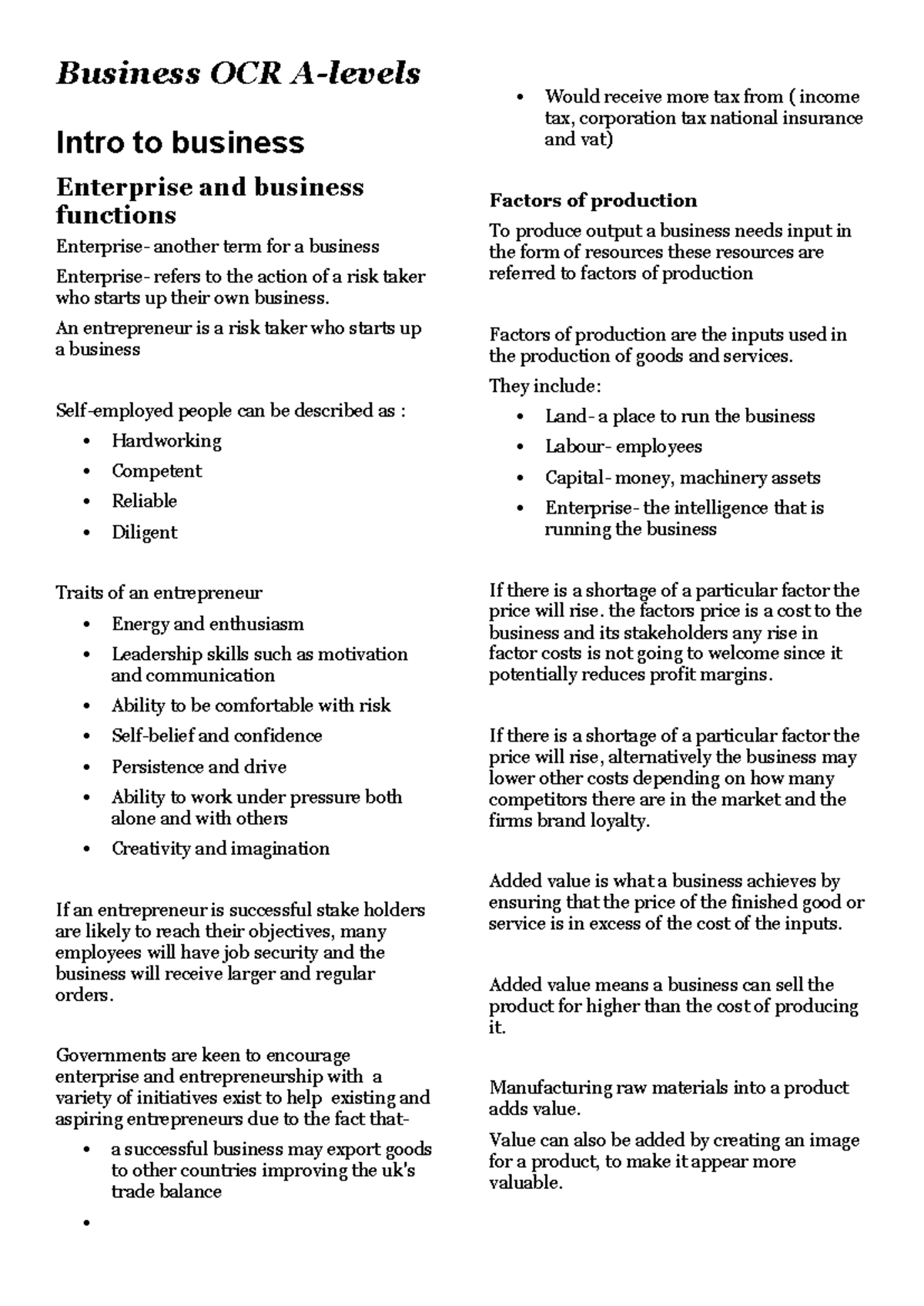 Business OCR - summary notes, not completed - Business OCR A-levels ...