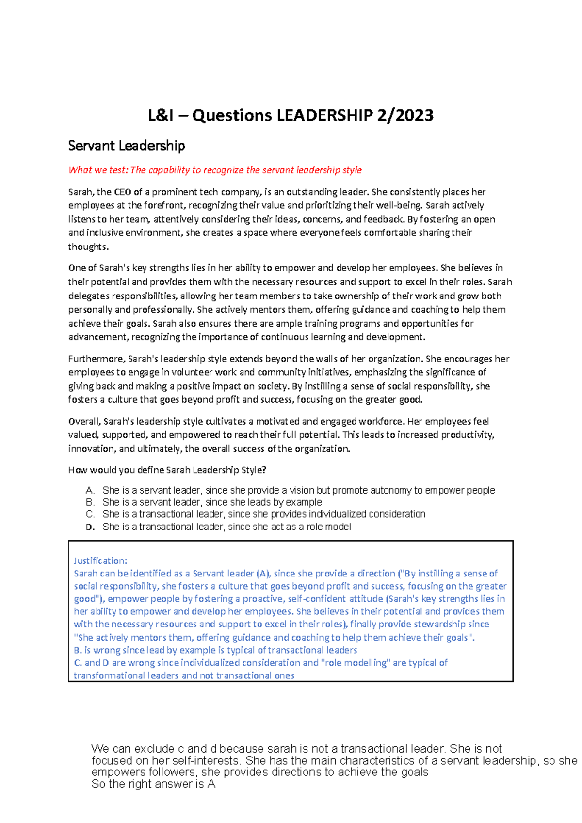 2023 TDDE Leadership Styles Analysis and Case Studies - Studocu