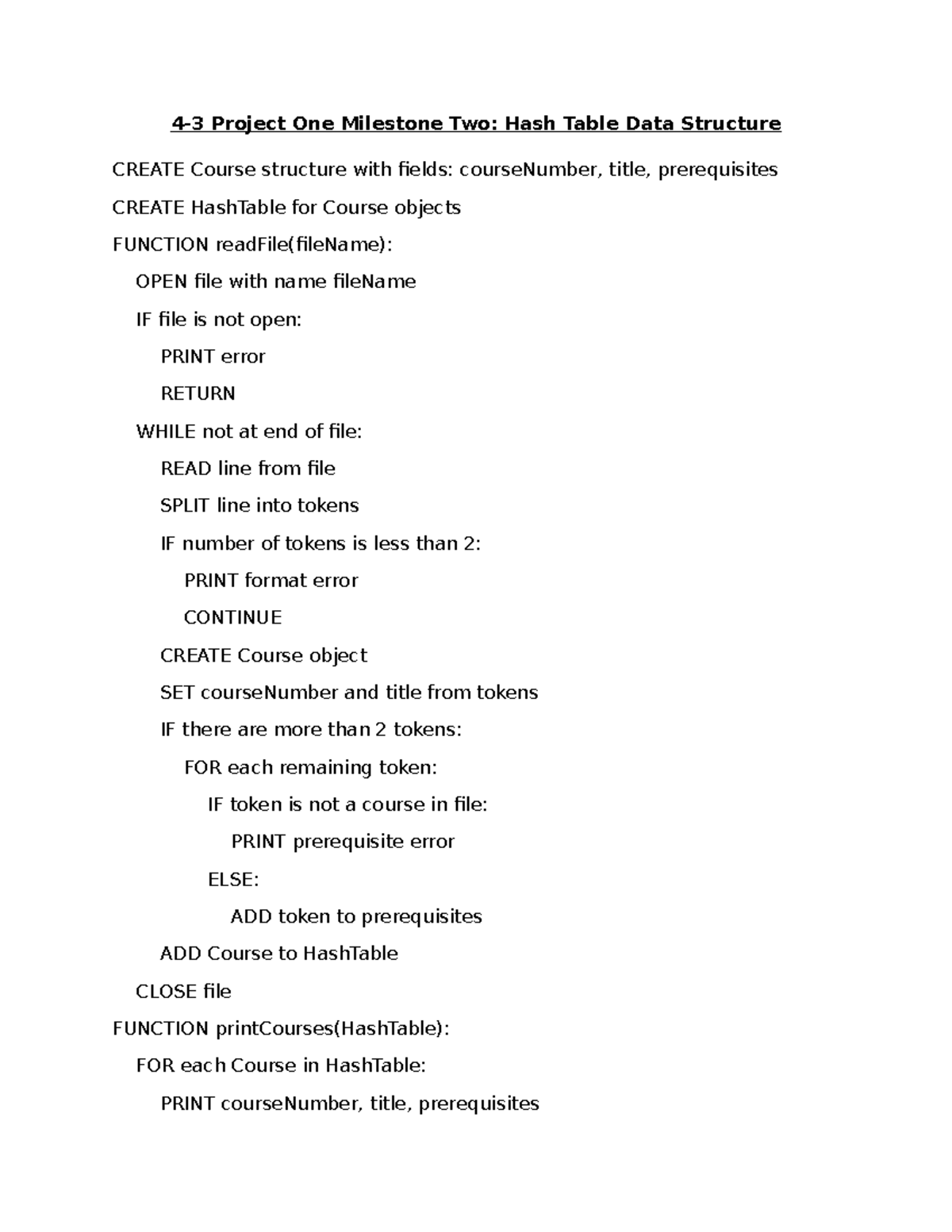 CS 300 4-3 Project One Milestone Two: Hash Table Structure - Studocu