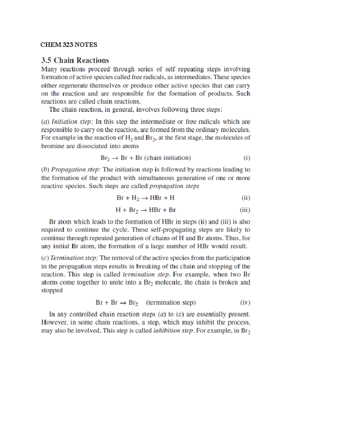 CHEM 323 Final Notes on Chain Reactions and Kinetics - Studocu