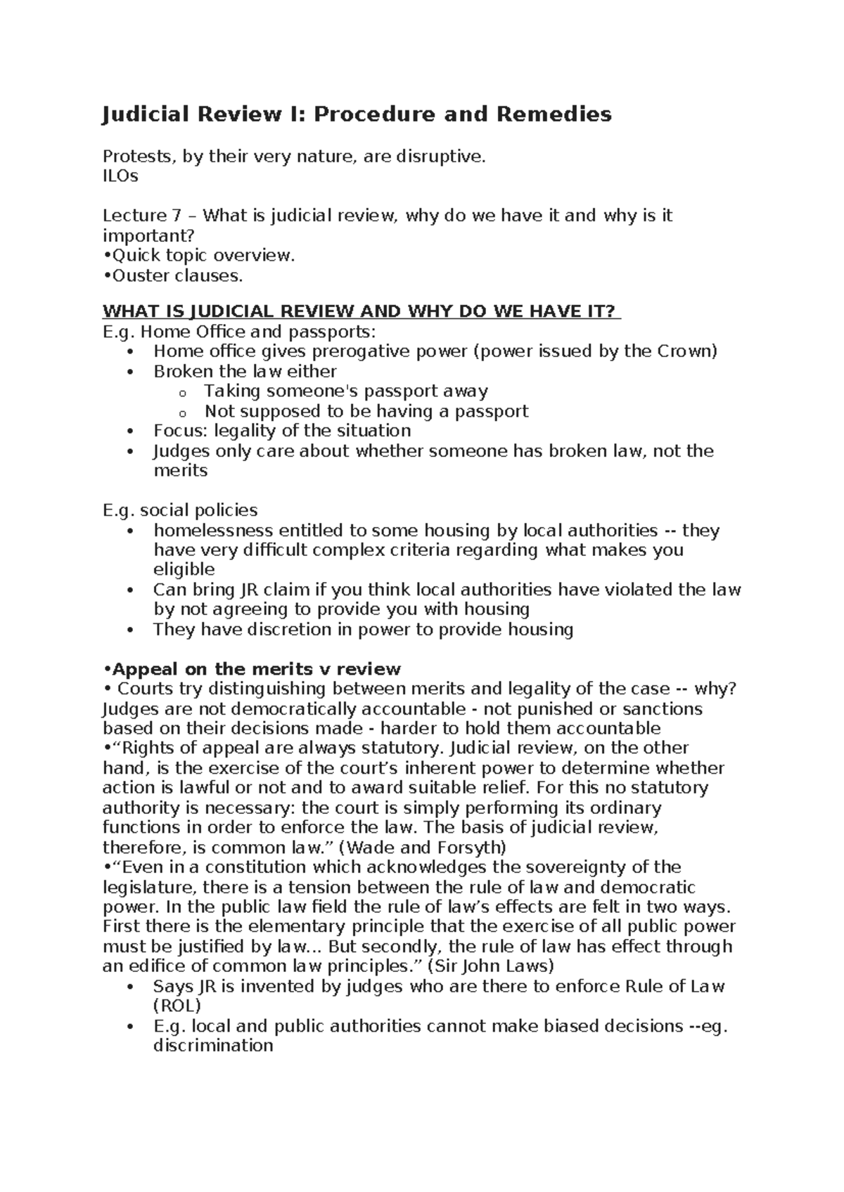 Judicial Review I: Procedure and Remedies - Lecture Notes (2023) - Studocu