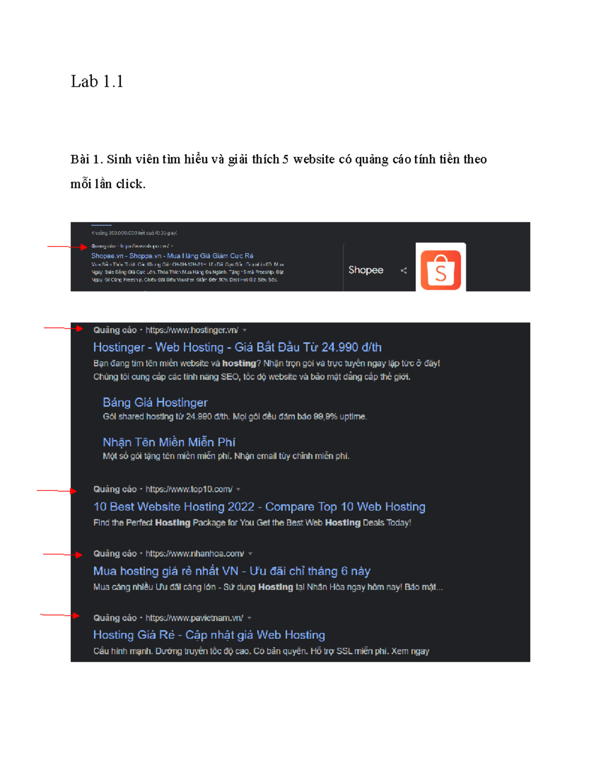 Lab1 - hihi - Lab 1. Bài 1. Sinh viên tìm hiểu và giải thích 5 website có quảng cáo tính tiền ...