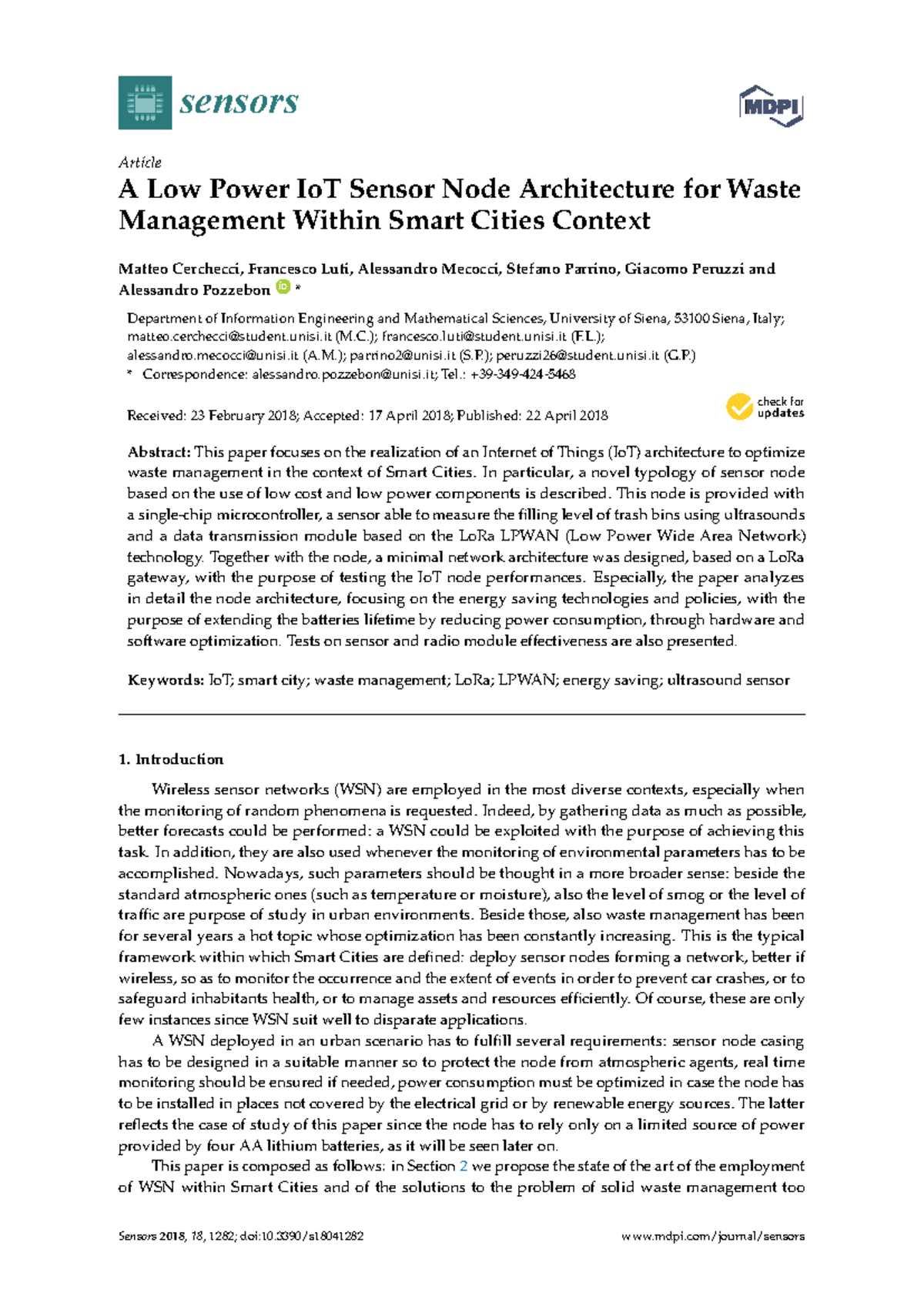 Low Power IoT Sensor Node for Waste Management in Smart Cities (SENSORS ...