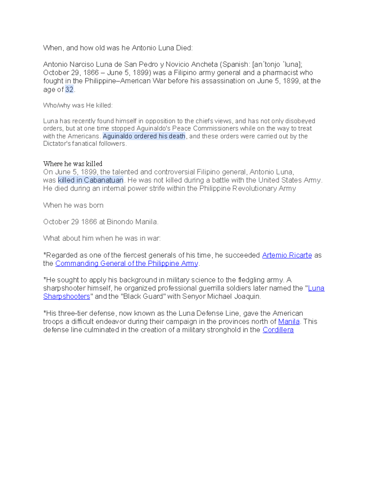 Antonio Luna Facts - hello - When, and how old was he Antonio Luna Died ...