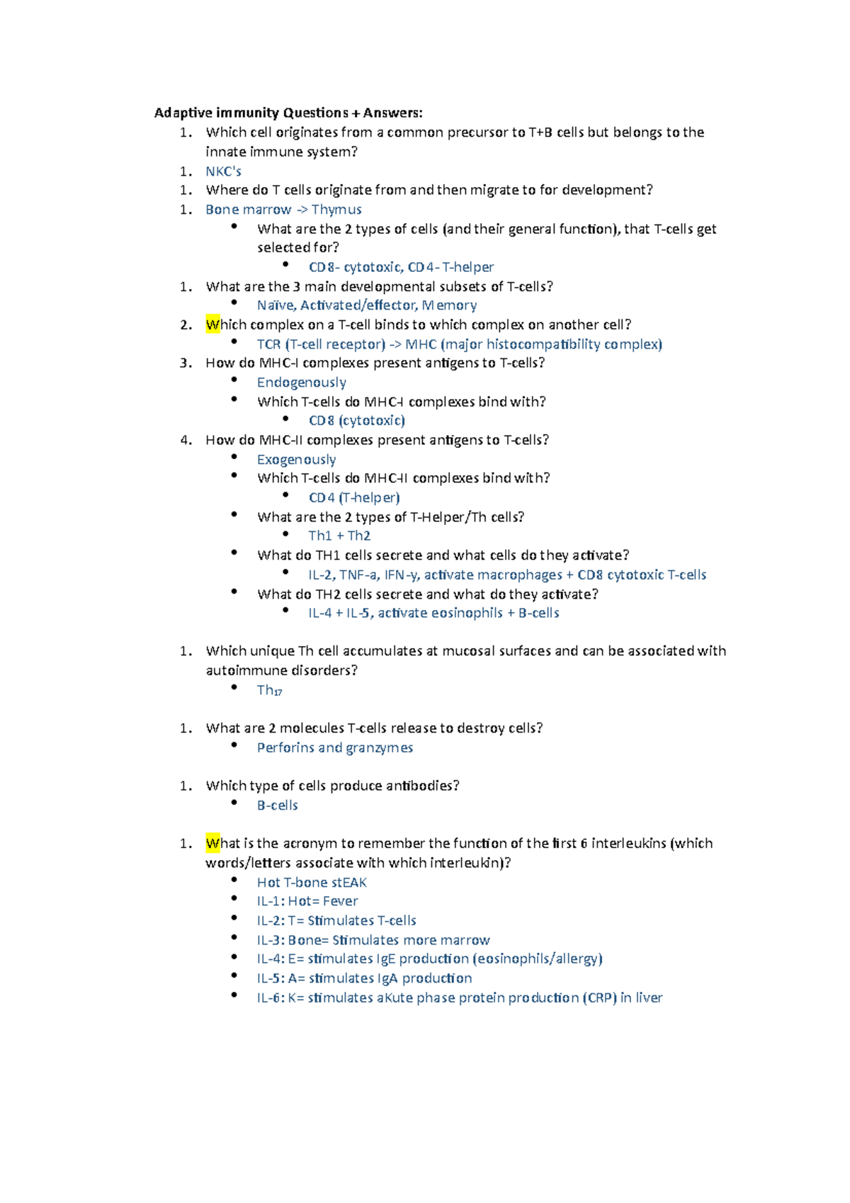 Adaptive immunity Questions + Answers - Adaptive immunity Questions ...
