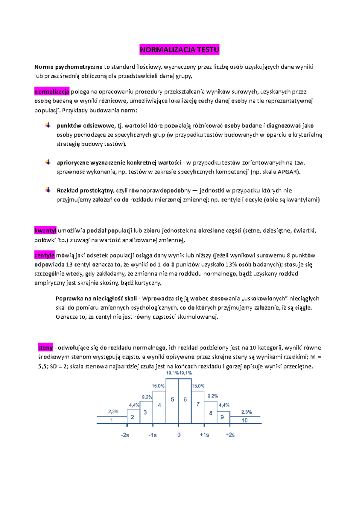 Normalizacja testu - Psychometria - NORMALIZACJA TESTU Norma ...
