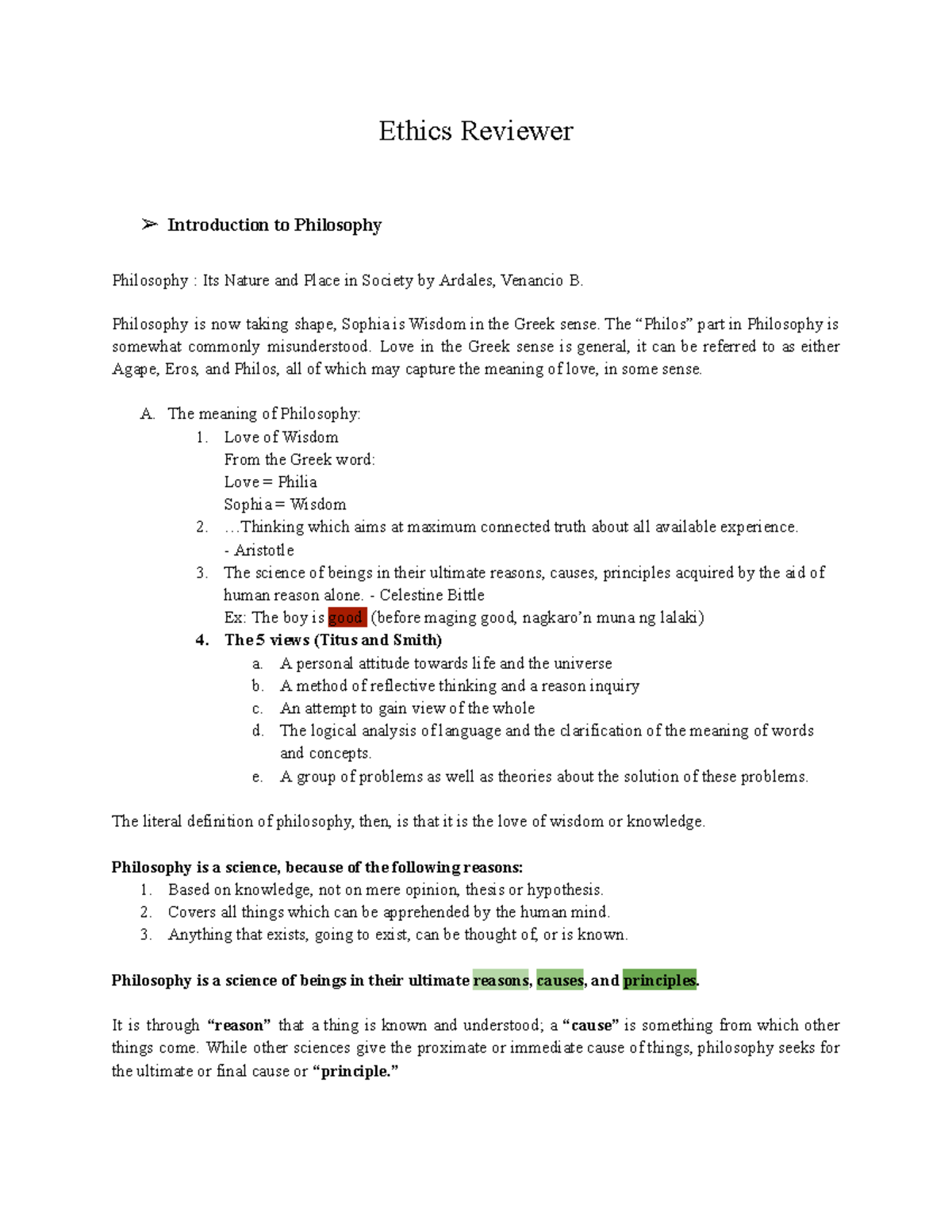 Ethics Reviewer: A Comprehensive Study on Philosophy and Morality - Studocu