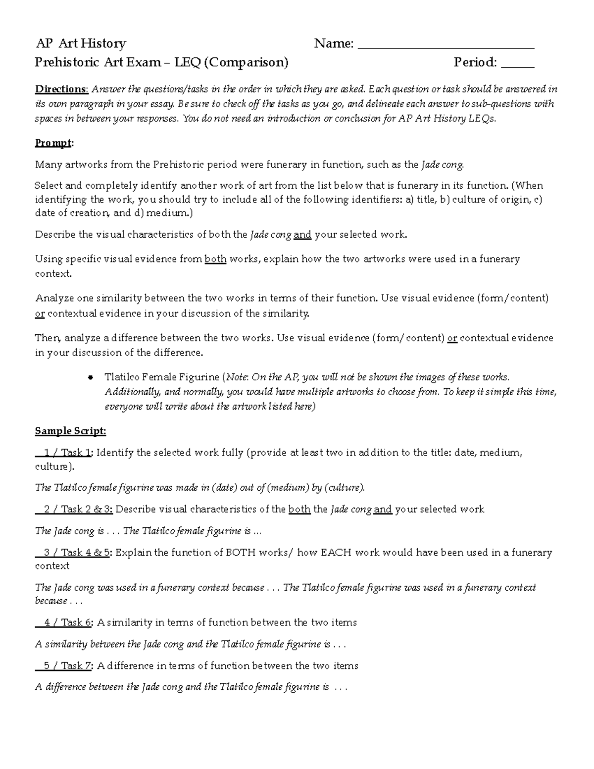 AP Art History: Unit 1 Prehistoric Exam LEQ Analysis - Studocu