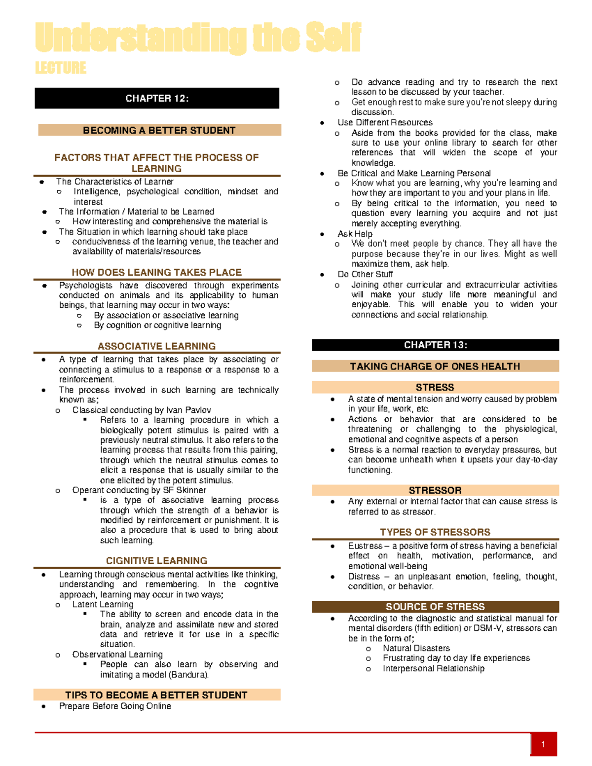 Understanding the Self - 1 Understanding the Self LECTURE CHAPTER 1 2 : BECOMING A BETTER ...