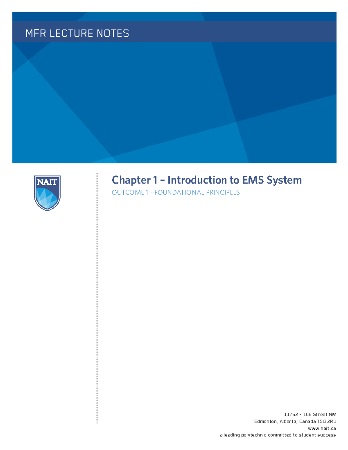 MFR 11762 Lecture Notes: Chapter 1 - Introduction to EMS System - Studocu