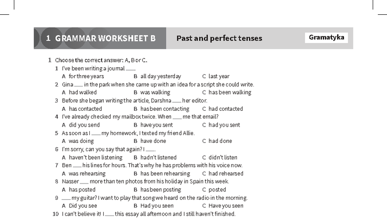 Life Vision Int Plus Grammar Worksheet B: Past & Perfect Tenses - Studocu