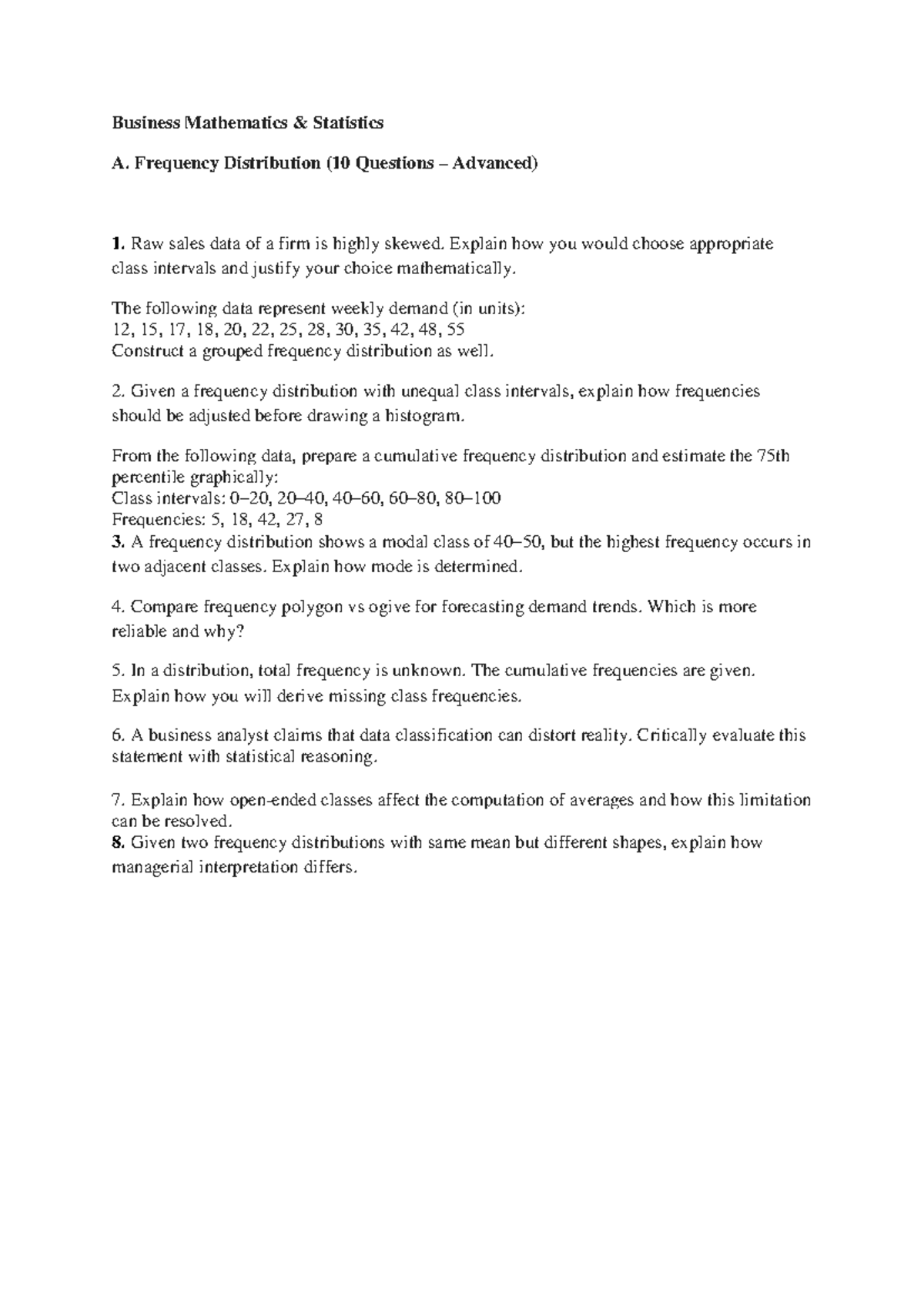 Business Mathematics & Statistics A: Frequency Distribution & Central ...