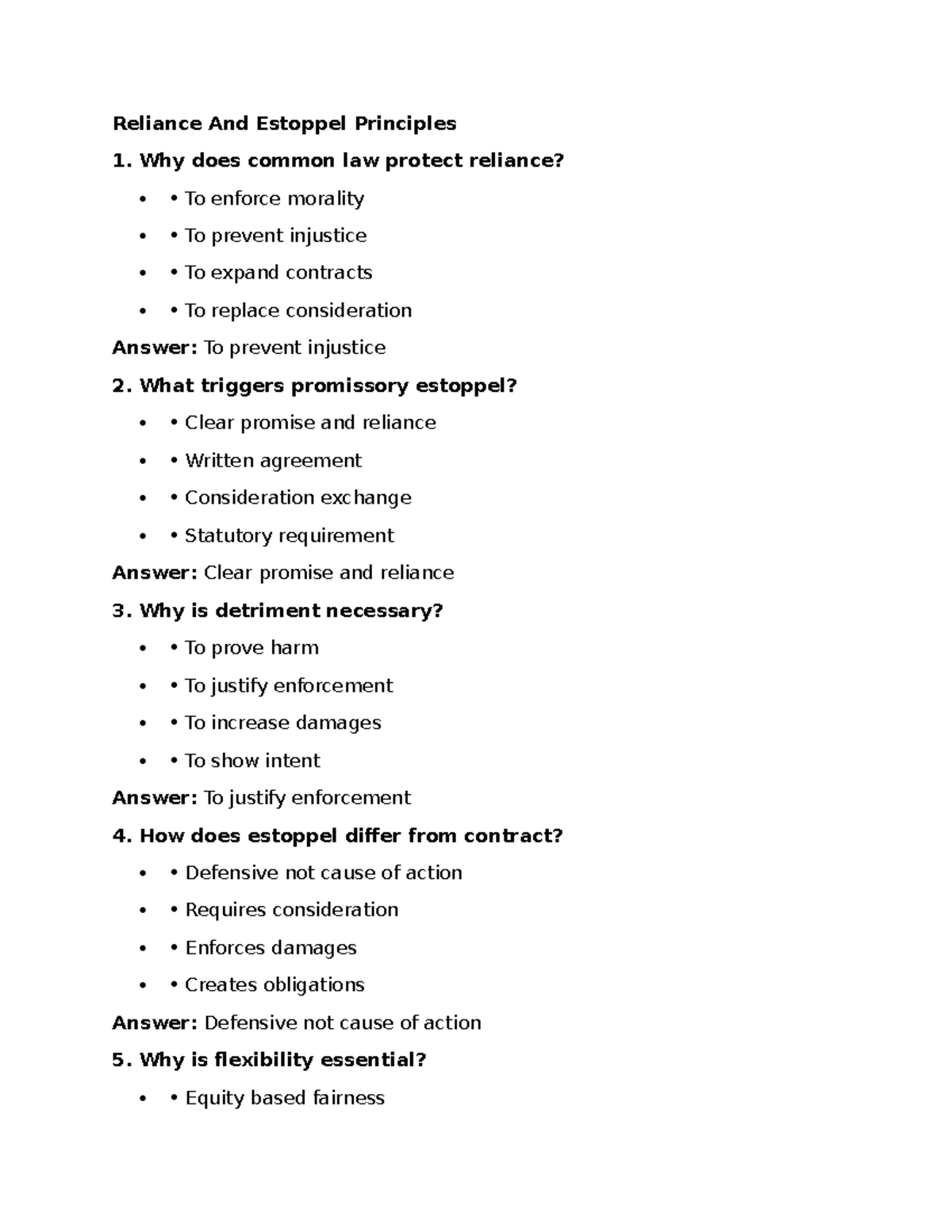 Reliance and Estoppel Principles: Key Concepts and Questions - Studocu