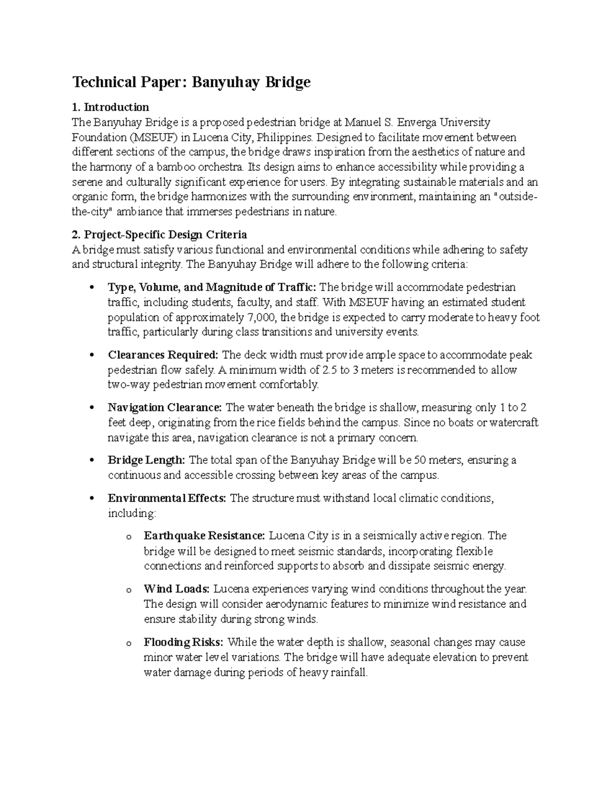 Technical Paper - Banyuhay Bridge Design Proposal at MSEUF - Studocu