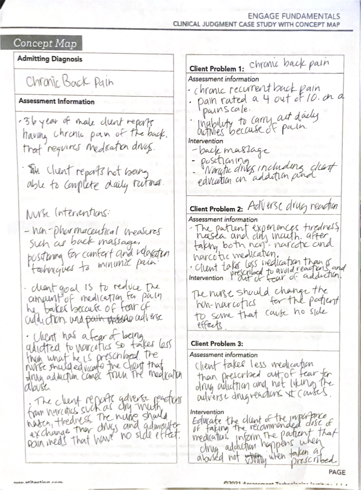 Case study pain - RN 100 - ENGAGE FUNDAMENTALS CLINICAL JUDGMENT CASE ...