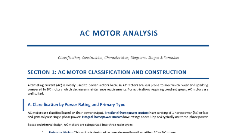 AC MOTOR ANALYSIS (ENGR 101): Classification, Construction & Formulas ...