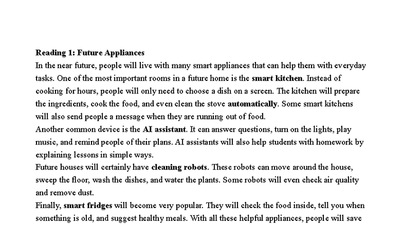 UNIT 10 Reading Extra: Future Smart Appliances Overview - Studocu