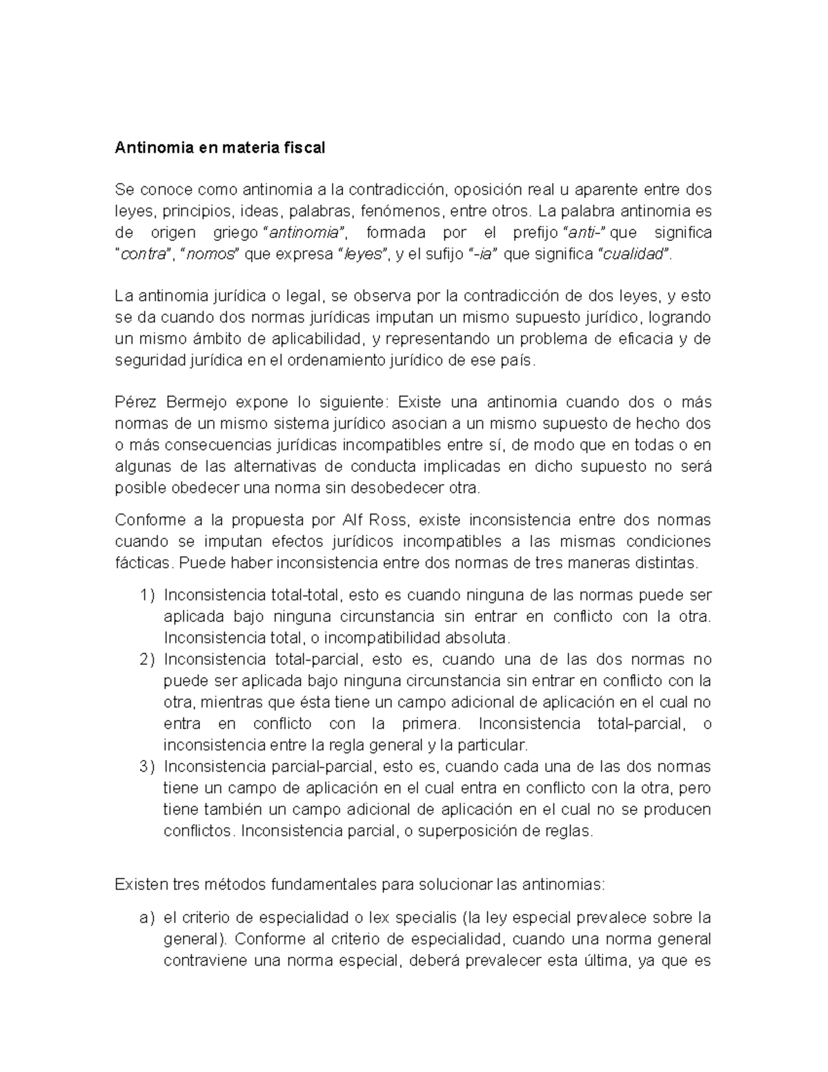 Antinomia en Normas Fiscales: Análisis y Resolución Legal - Studocu
