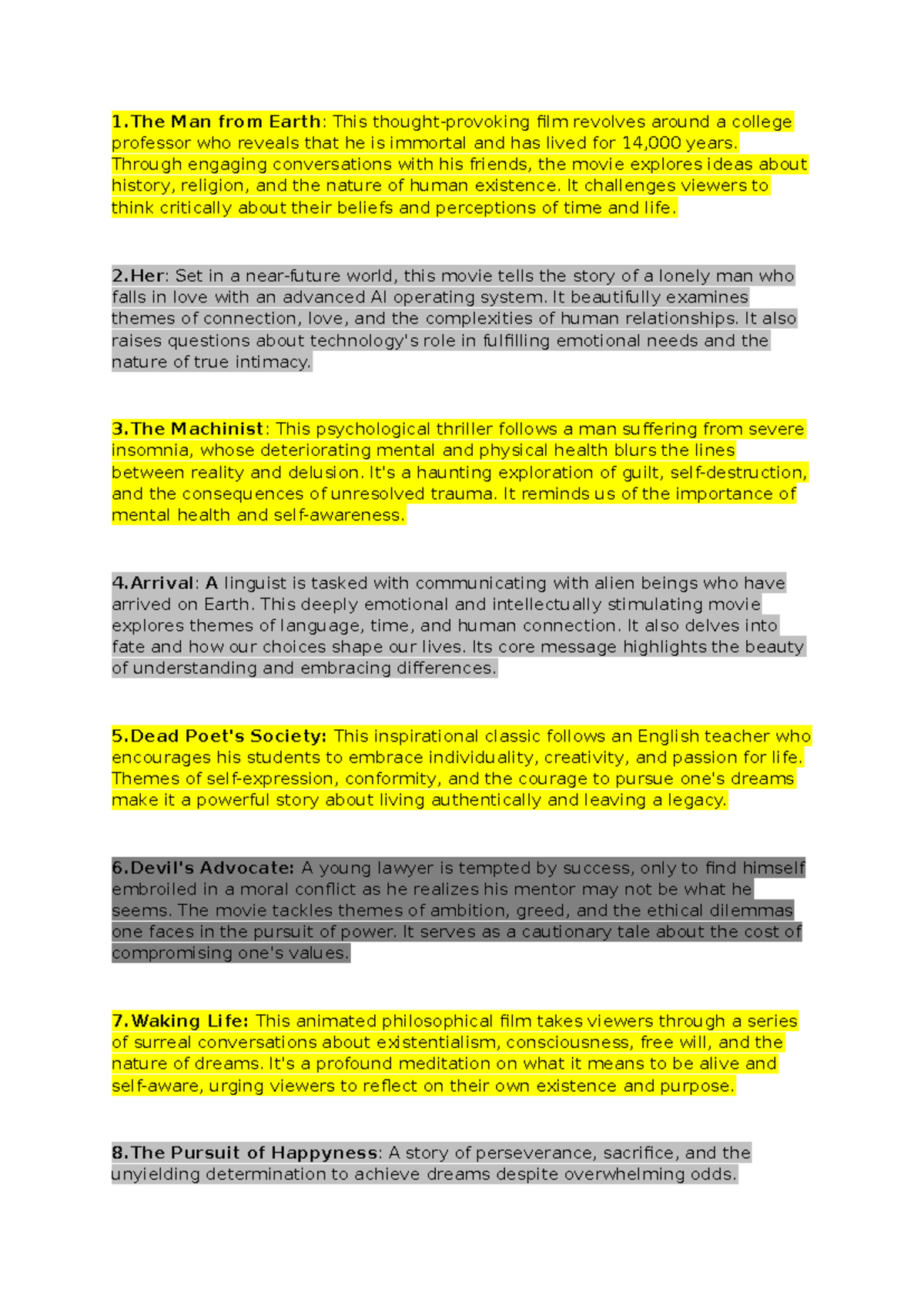 Psychology Movies Analysis: Themes of Existence & Connection - Studocu